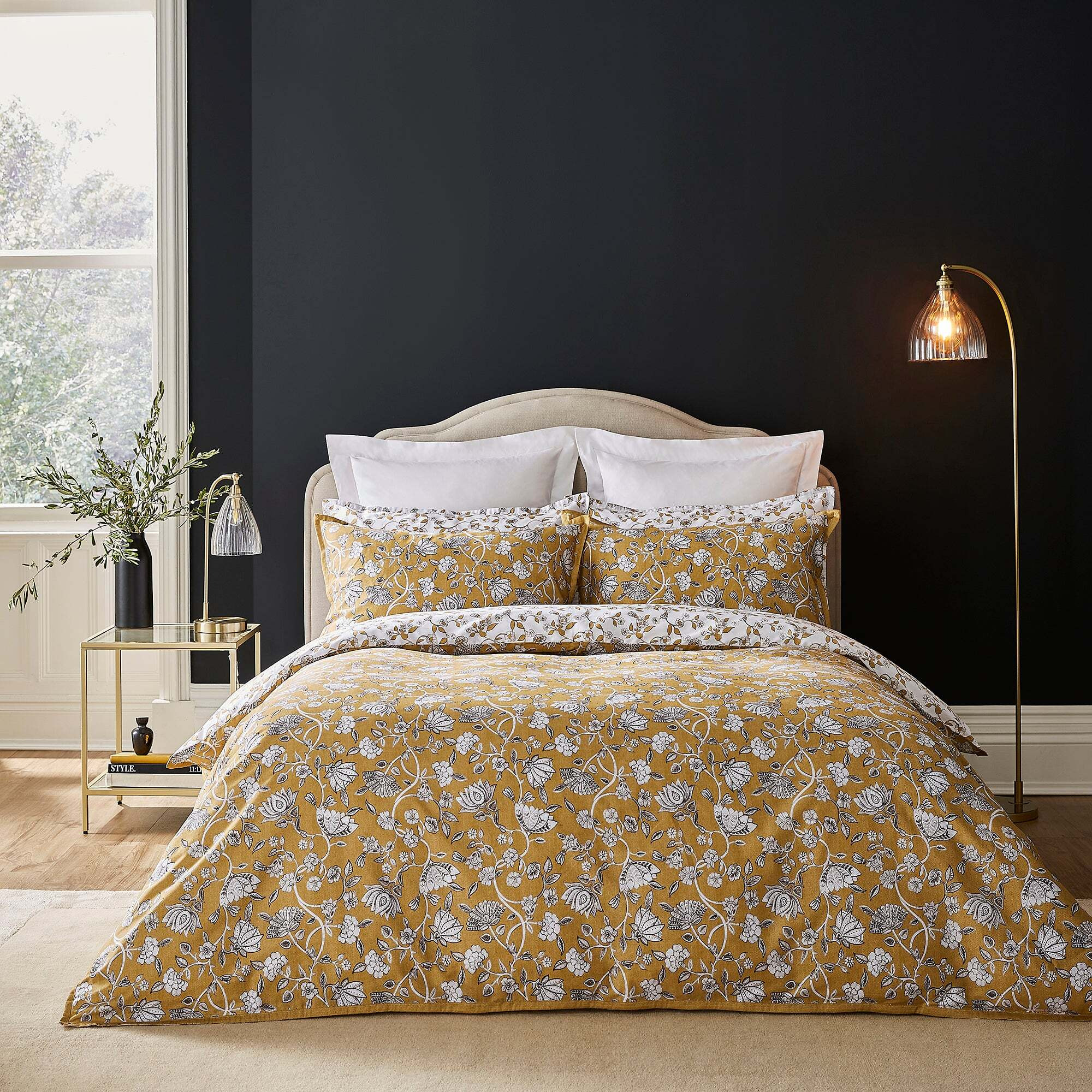 Dorma Evander Ochre Cotton Duvet Cover and Pillowcase Set Yellow by ...