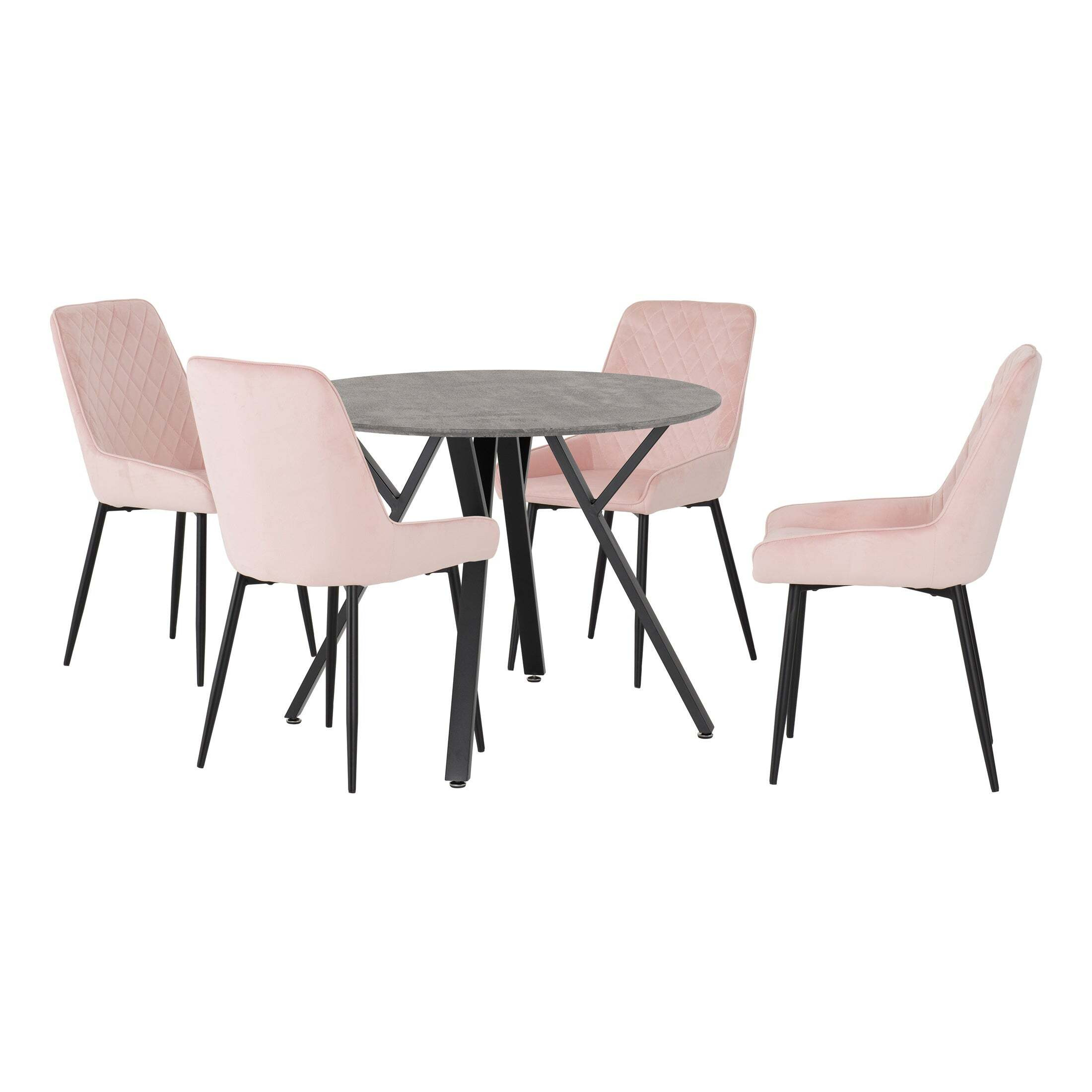 Athens Round Dining Table with 4 Avery Chairs Pink by Dunelm | ufurnish.com