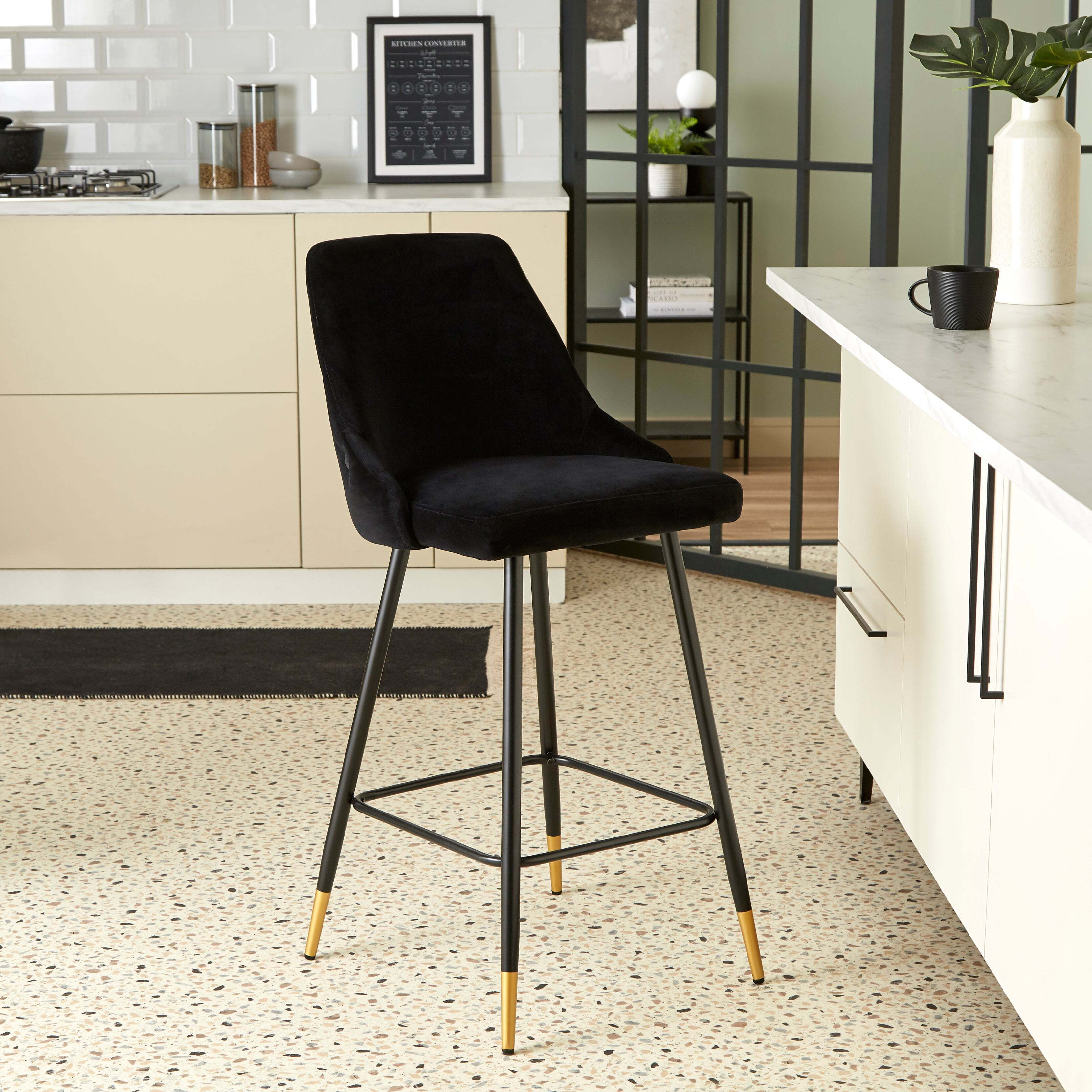 Ariana Bar Stool, Velvet Velvet Black by Dunelm | ufurnish.com
