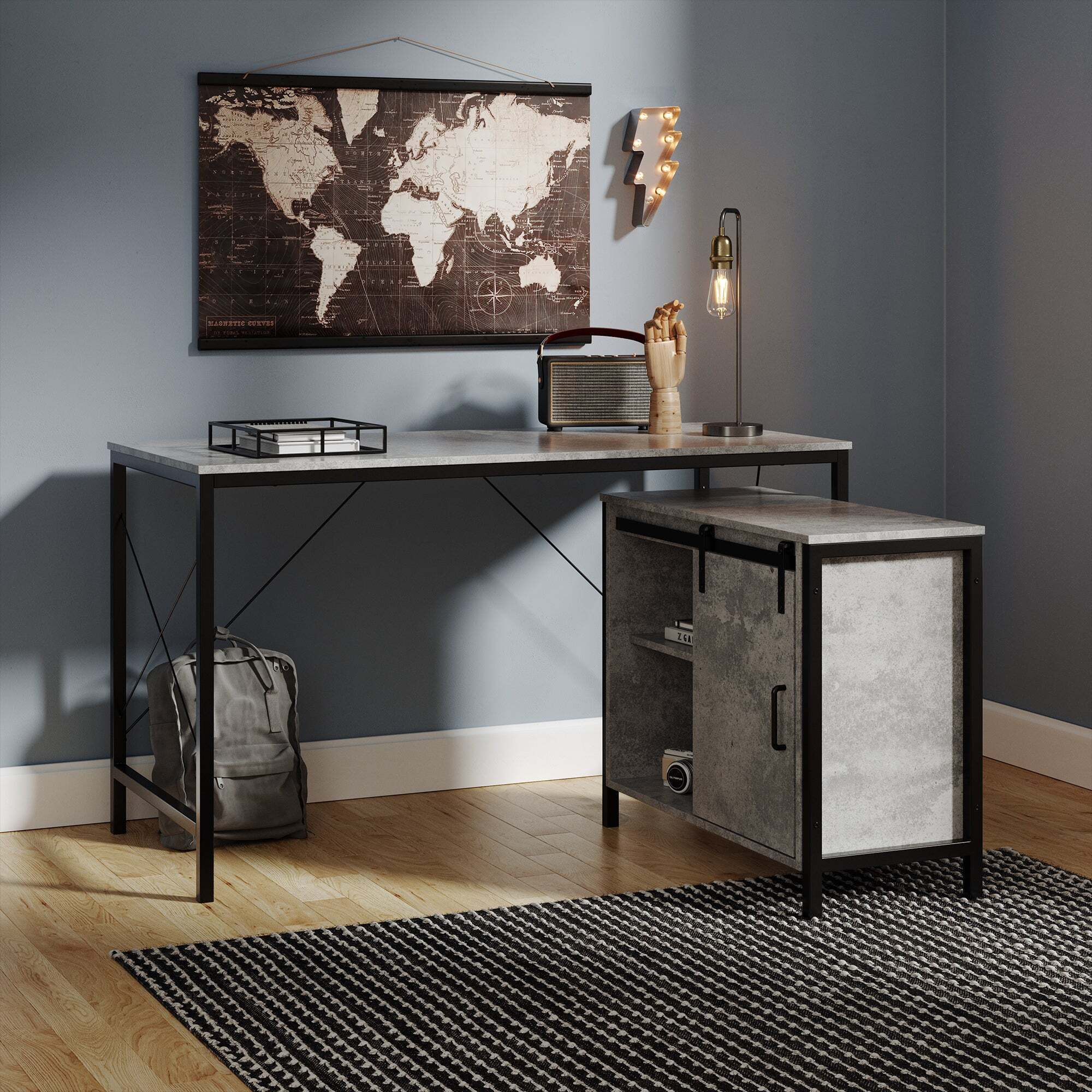Edwin Storage Desk Grey Grey by Dunelm | ufurnish.com