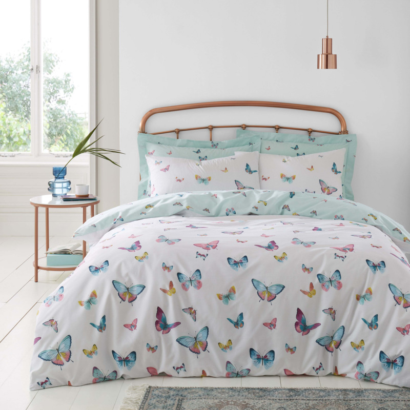 Butterflies Duvet Cover and Pillowcase Set Pink by Dunelm | ufurnish.com
