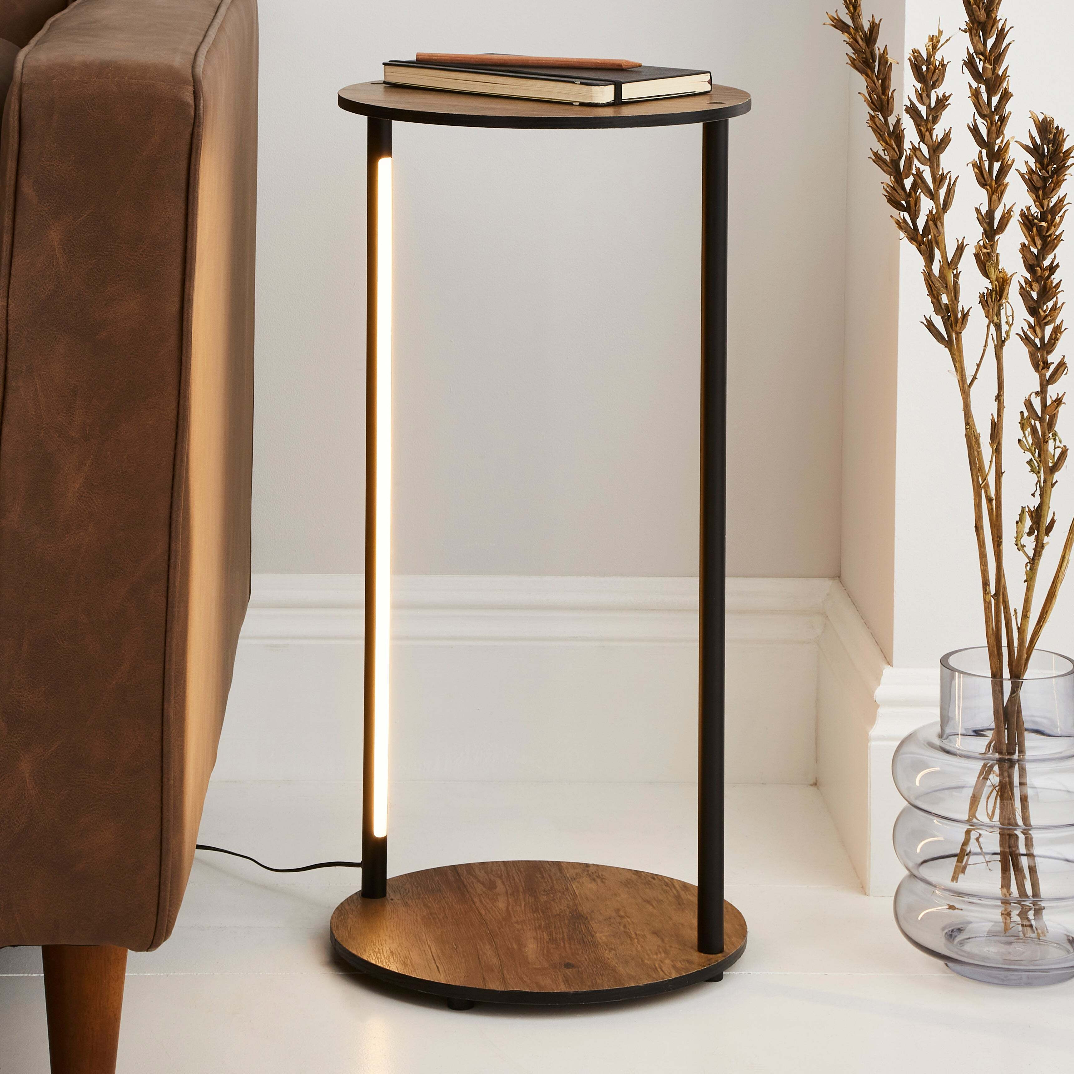 Fulton Side Table with LED Lights Rustic Pine Brown by Dunelm | ufurnish.com