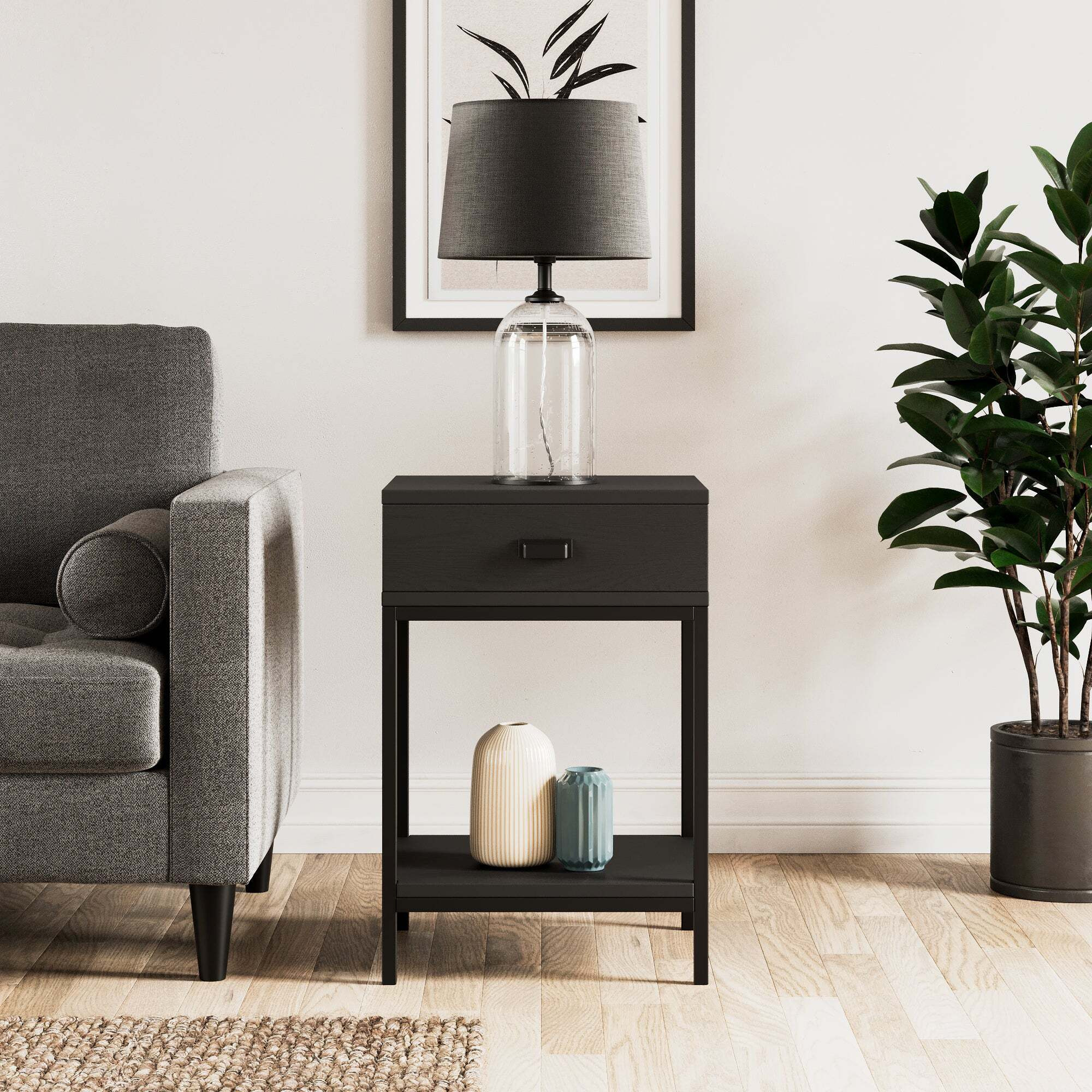 Fulton 1 Drawer Side Table Black by Dunelm | ufurnish.com
