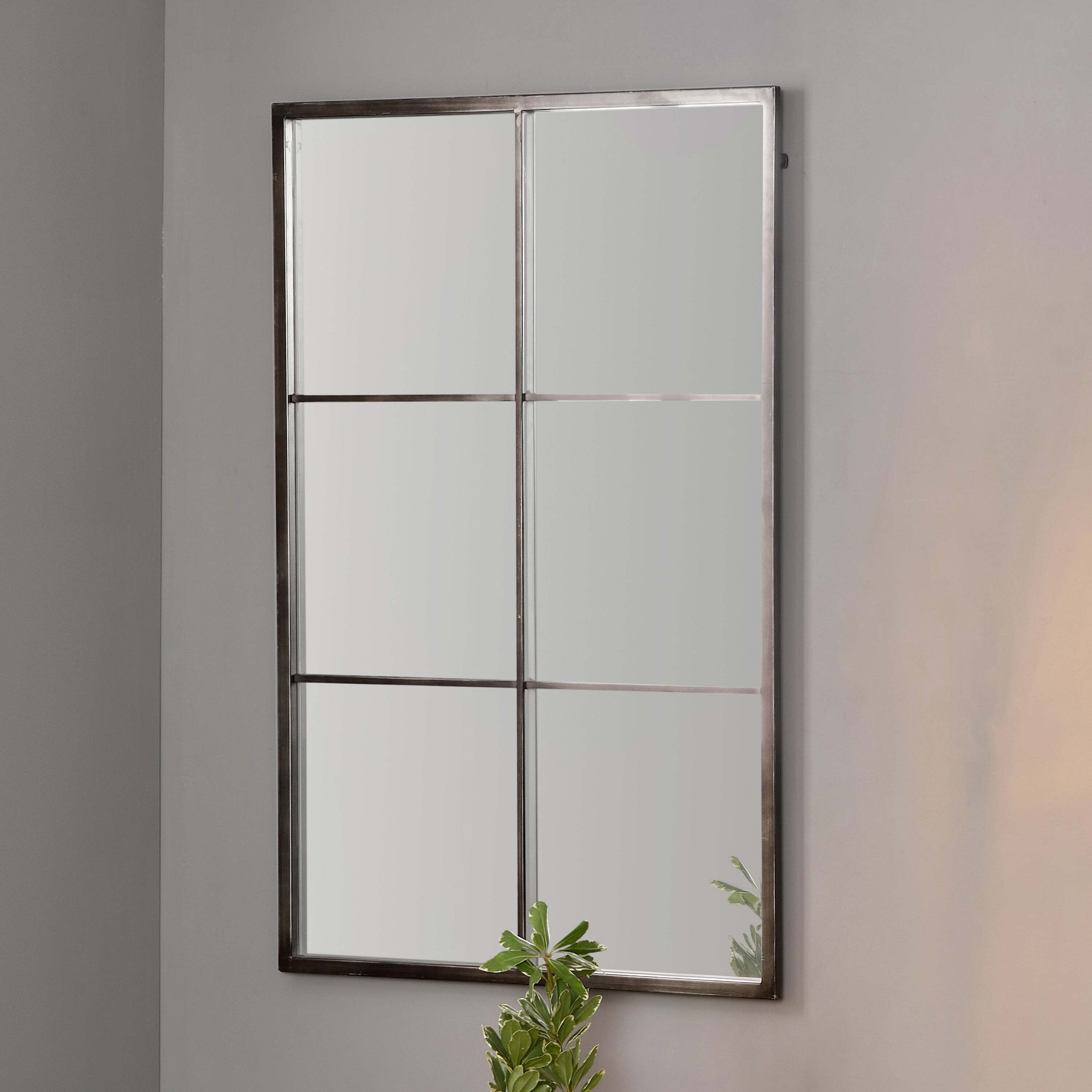 6 Section Rectangular Wall Mirror, Dark Grey 70x110cm Dark Grey by Dunelm | ufurnish.com