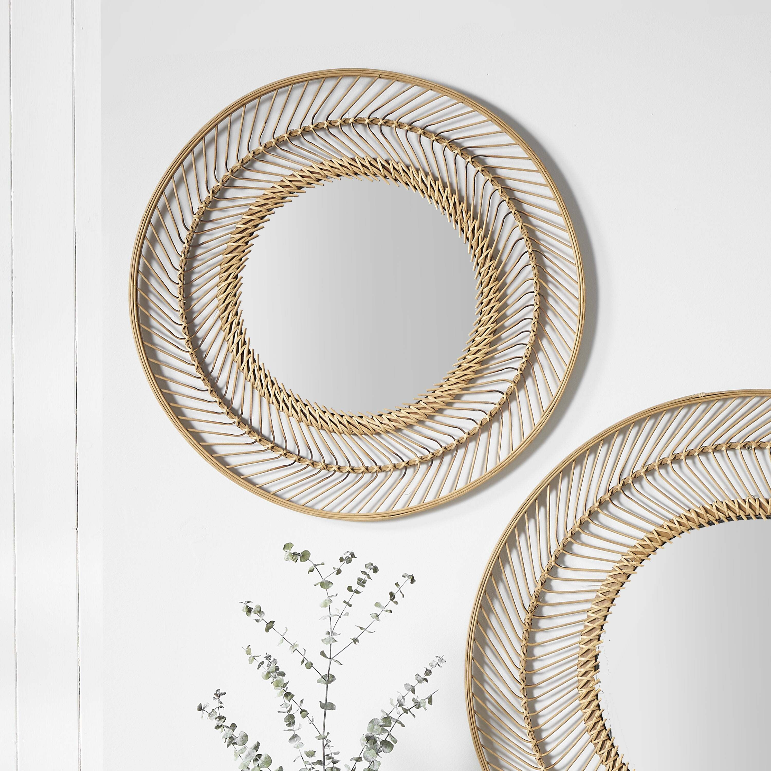 Bamboo Small Round Wall Mirror, 70cm Brown by Dunelm | uFurnish.com
