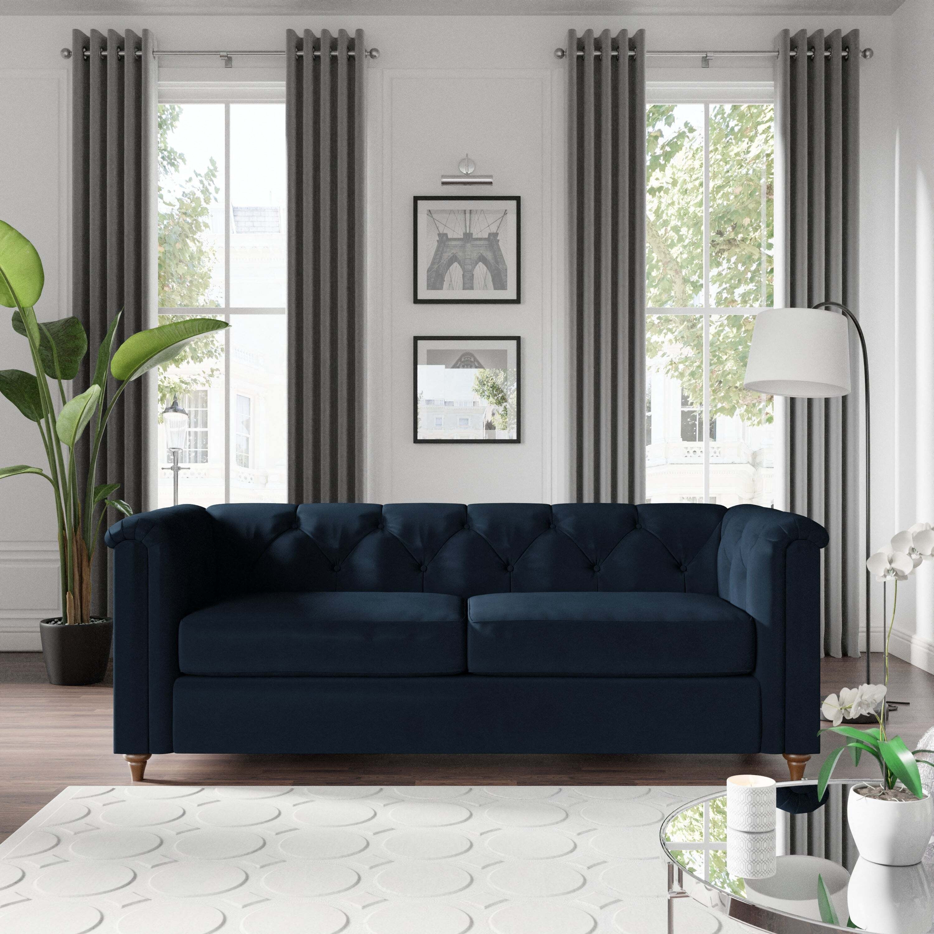 Chesterfield Opulent Velvet 3 Seater Sofa Navy by Dunelm | ufurnish.com