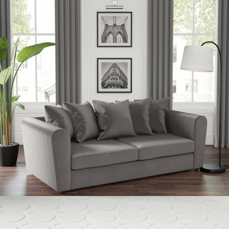 Blake Opulent Velvet Curved Quilted Arm 3 Seater Sofa Grey by Dunelm ...
