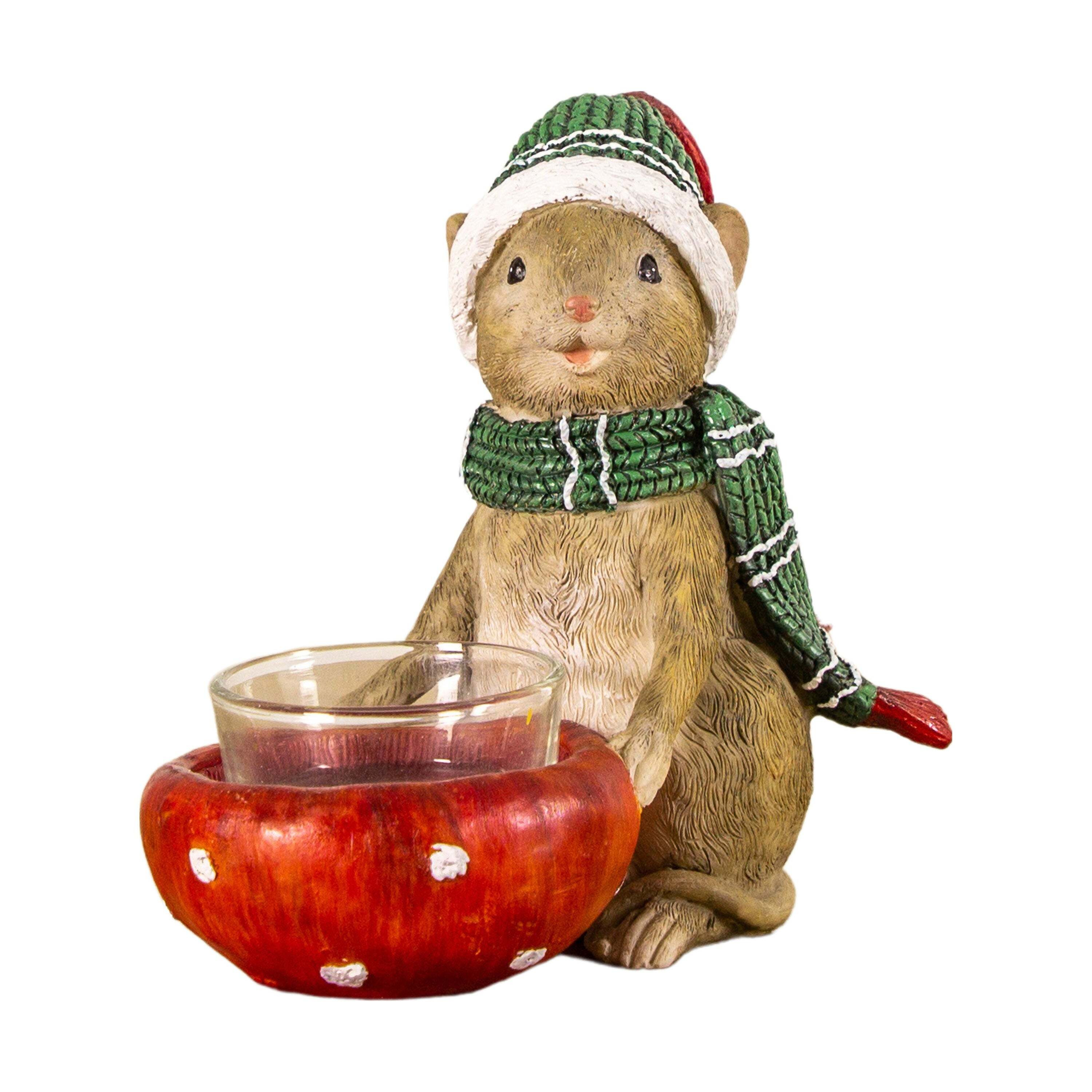 Festive Mouse with Wooly Scarf Tealight Holder MultiColoured by Dunelm ...