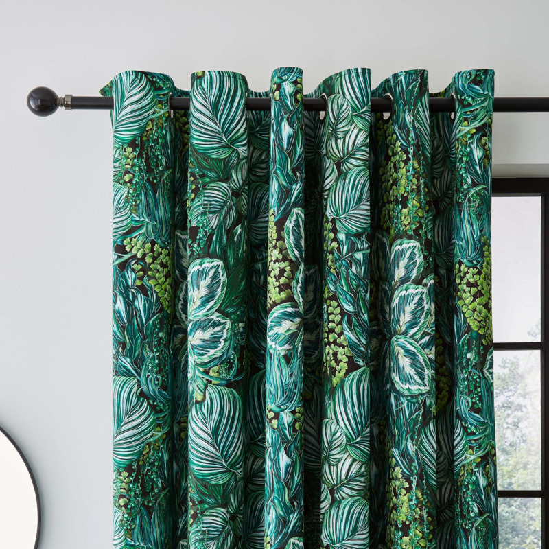 Living Wall Tropical Print Eyelet Curtains Black by Dunelm | ufurnish.com