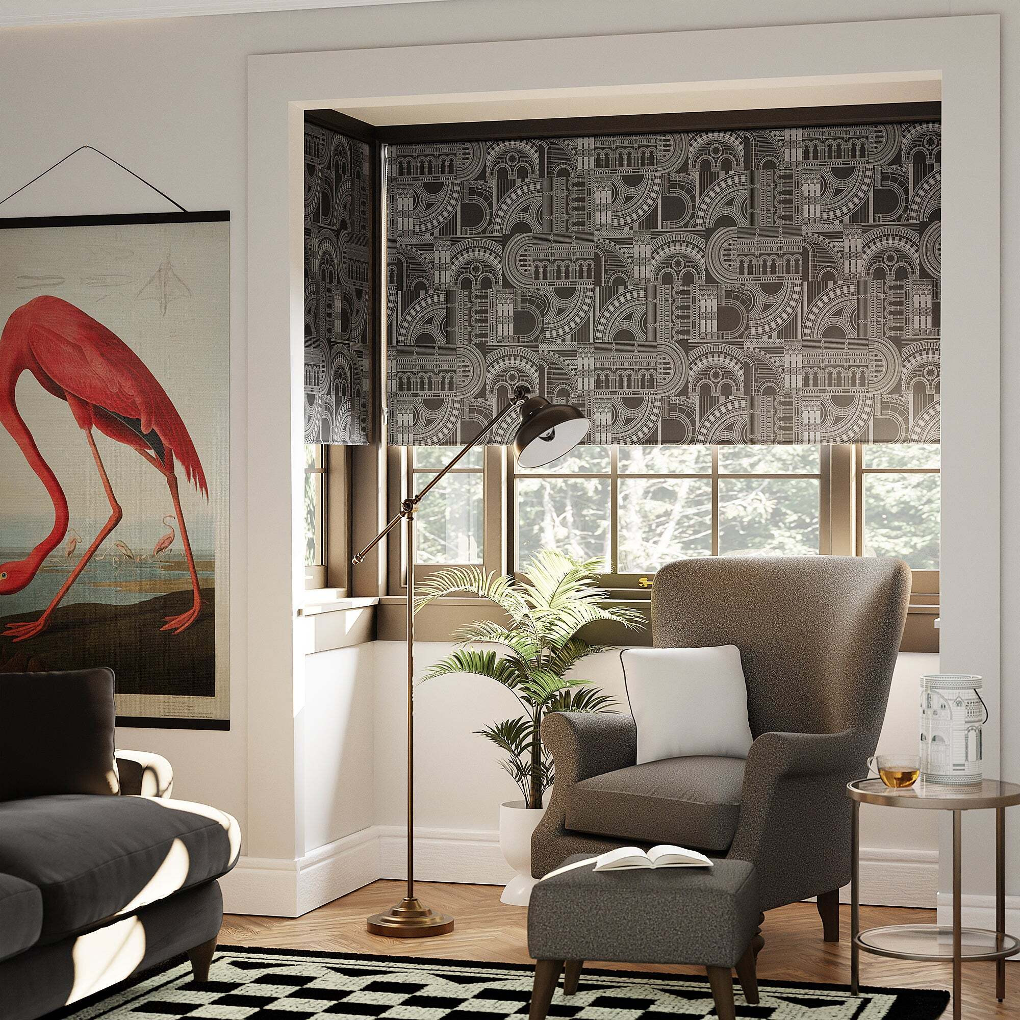 Waterhouse Monochrome Blackout Roller Blind Black/White by Dunelm ...