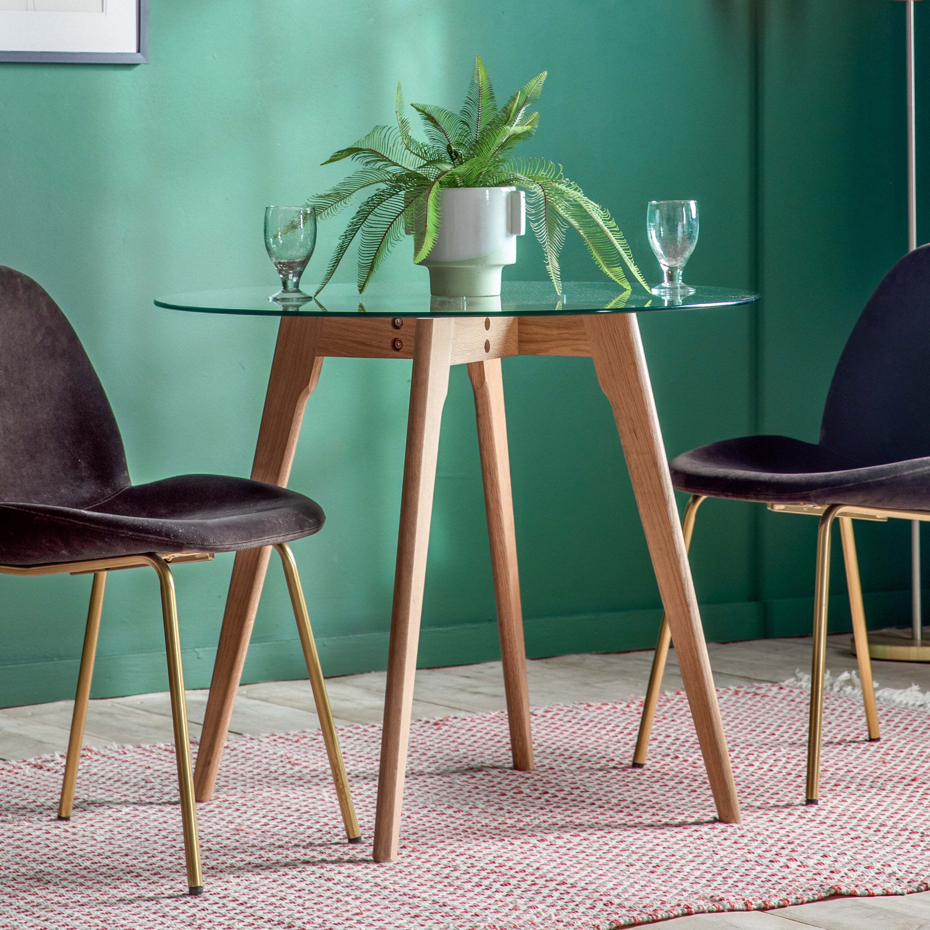 Brea 4 Seater Round Glass Top Dining Table White by Dunelm | ufurnish.com