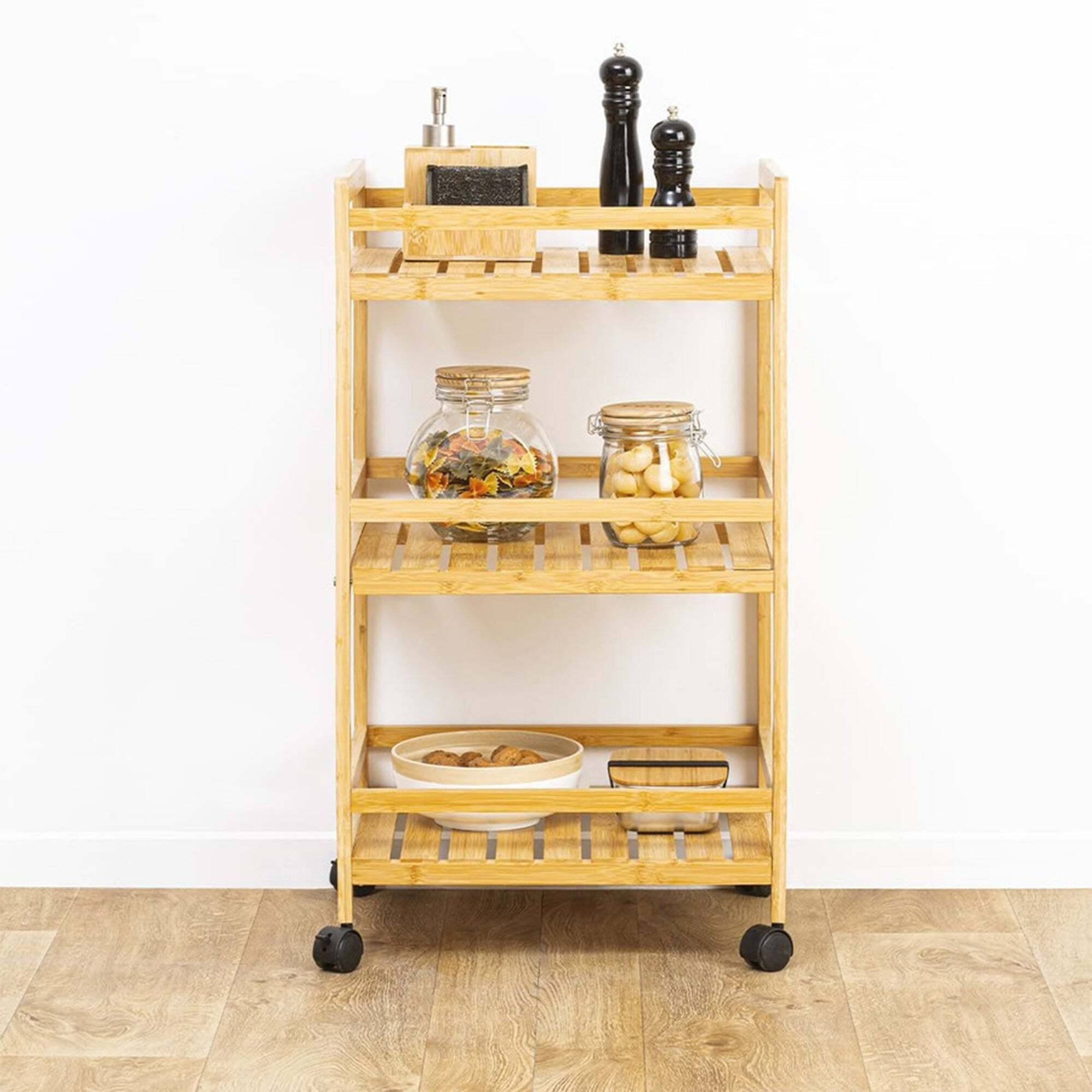 Linha Bamboo Square Kitchen Trolley Brown by Dunelm | ufurnish.com