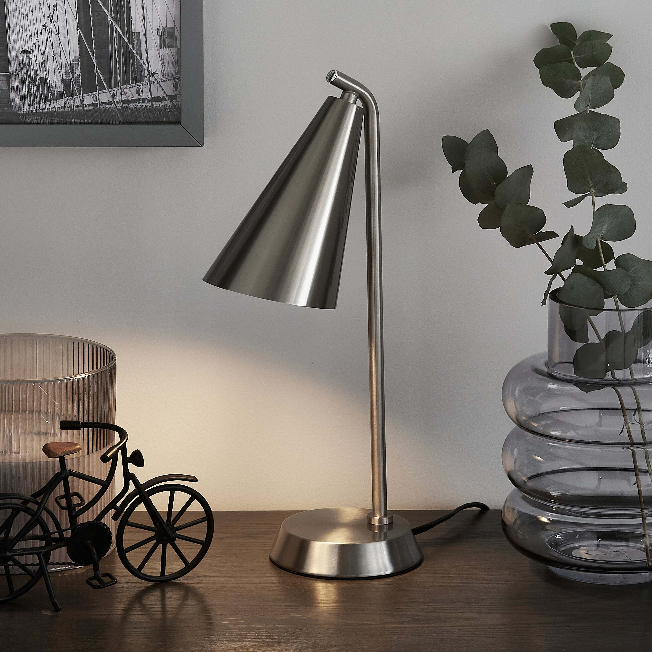 Cone Desk Lamp Silver by Dunelm | ufurnish.com