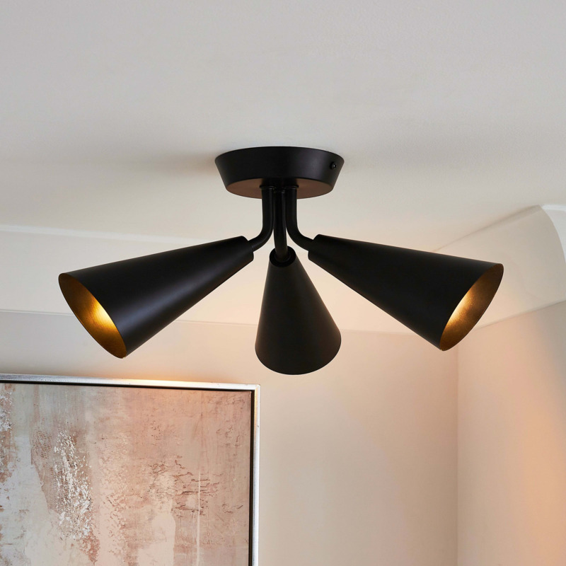 Cone 3 Light Ceiling Fitting Black by Dunelm | ufurnish.com