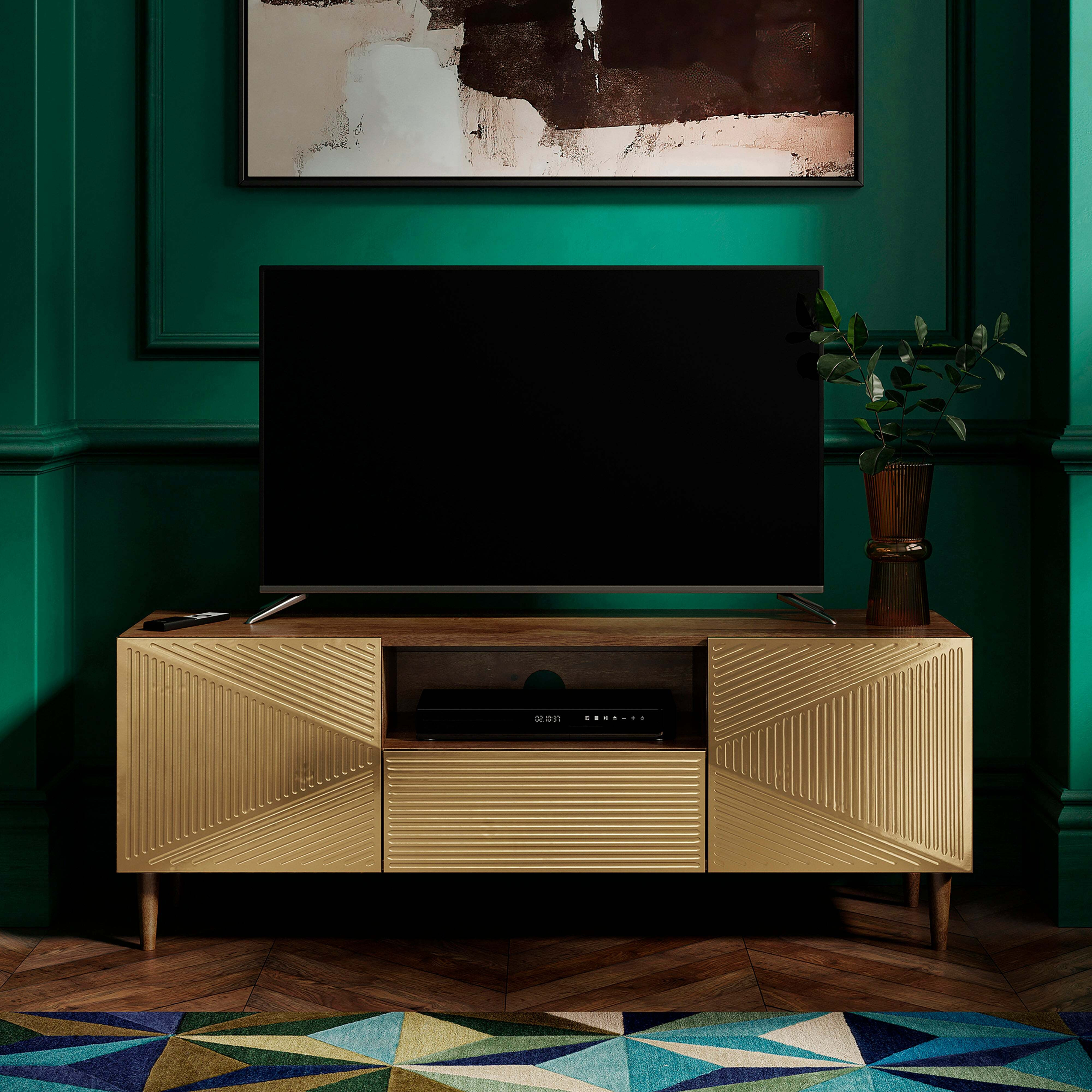 Imara Wide Mango Wood TV Unit Brown by Dunelm | ufurnish.com