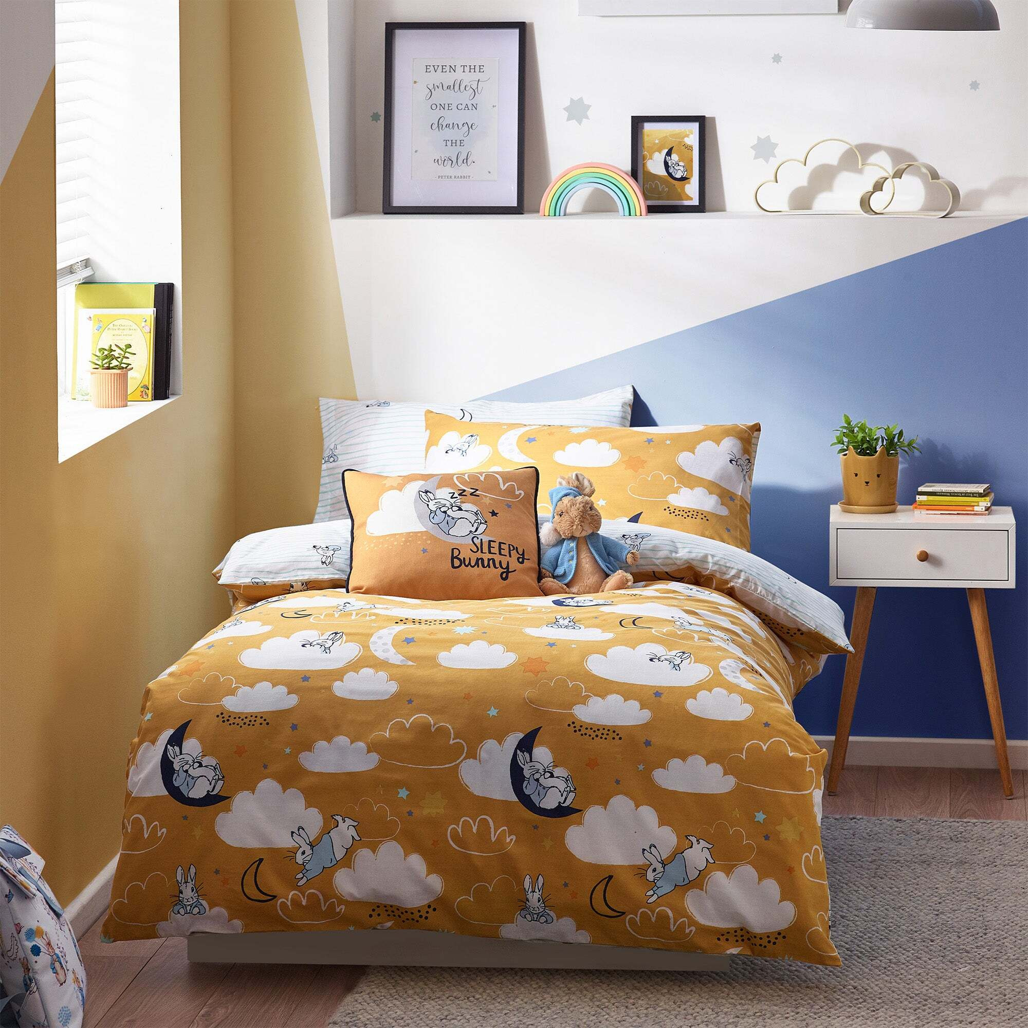 Peter Rabbit™ Sleepy Head Ochre Duvet Cover and Pillowcase Set Yellow ...