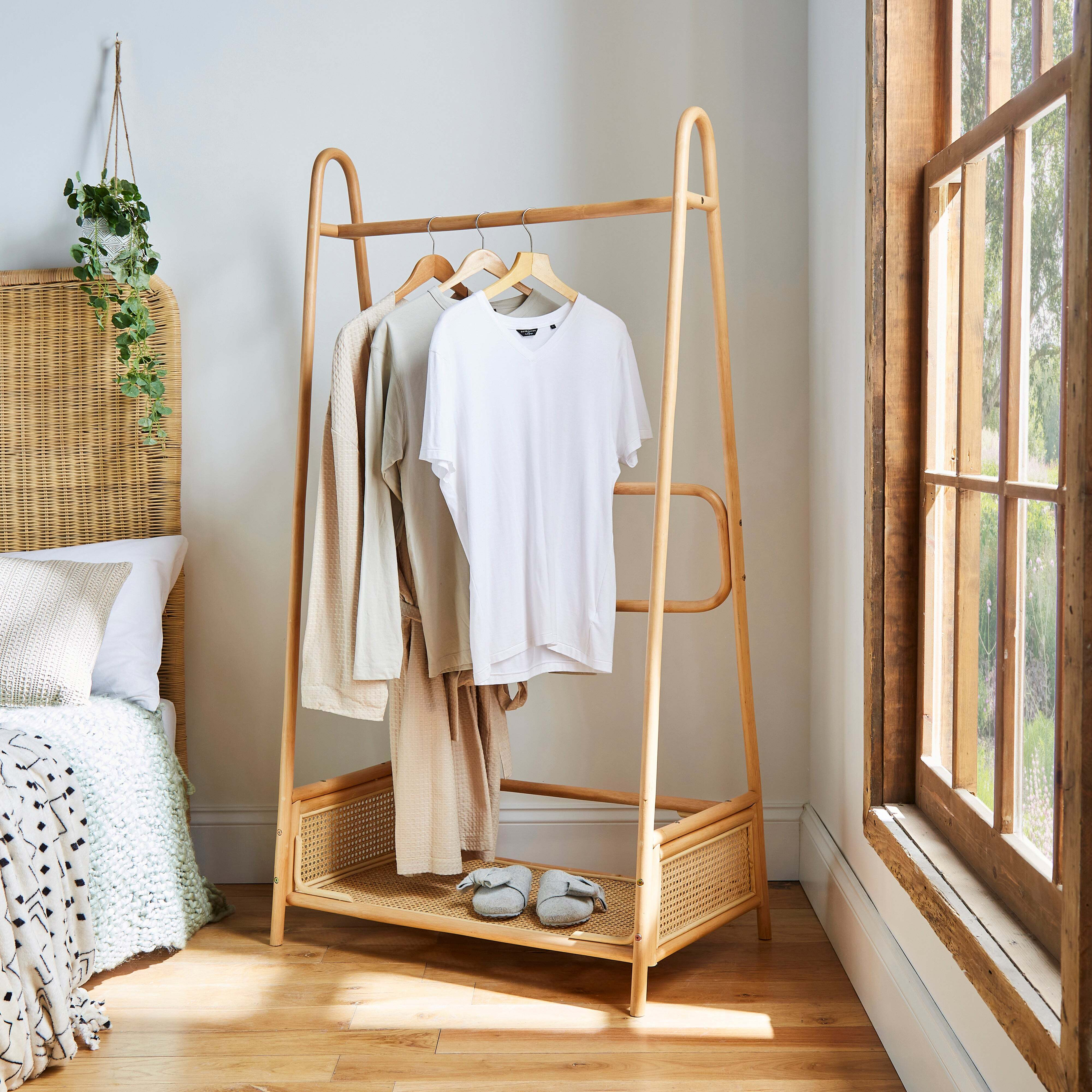 French Cane Clothes Rail Self Assembly Natural by Dunelm | ufurnish.com