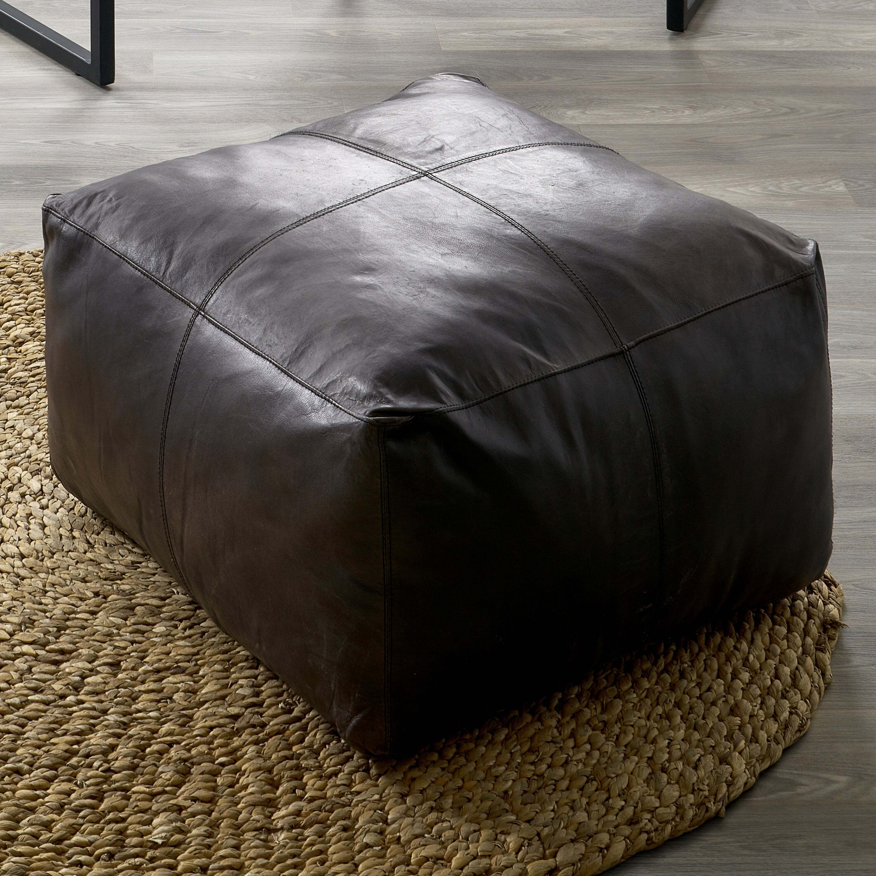 Matteo Leather Pouffe Grey by Dunelm | ufurnish.com