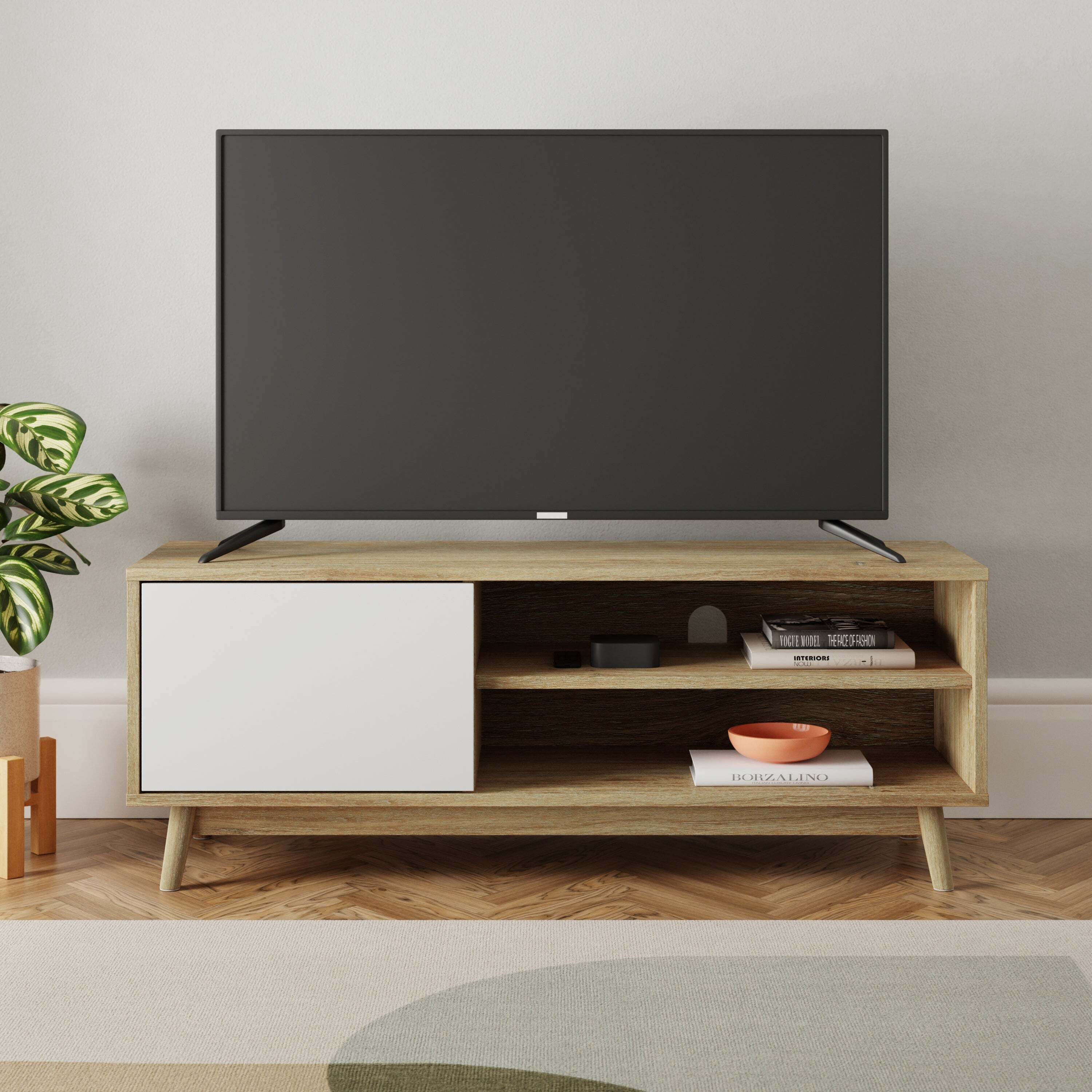 Freja TV Unit, Light Oak Brown/White by Dunelm | ufurnish.com