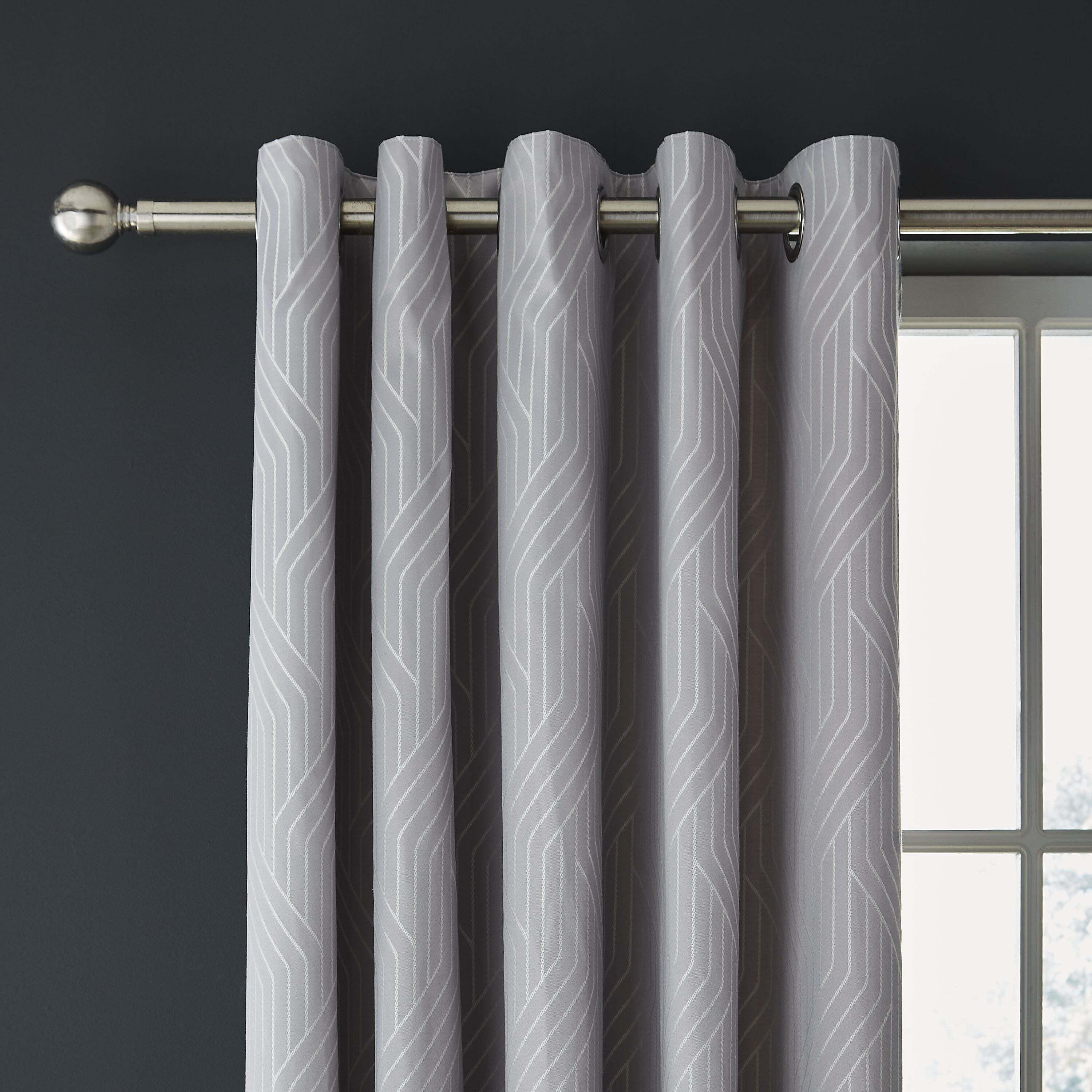 Catherine Lansfield Linear Geo Silver Eyelet Curtains Silver by Dunelm ...