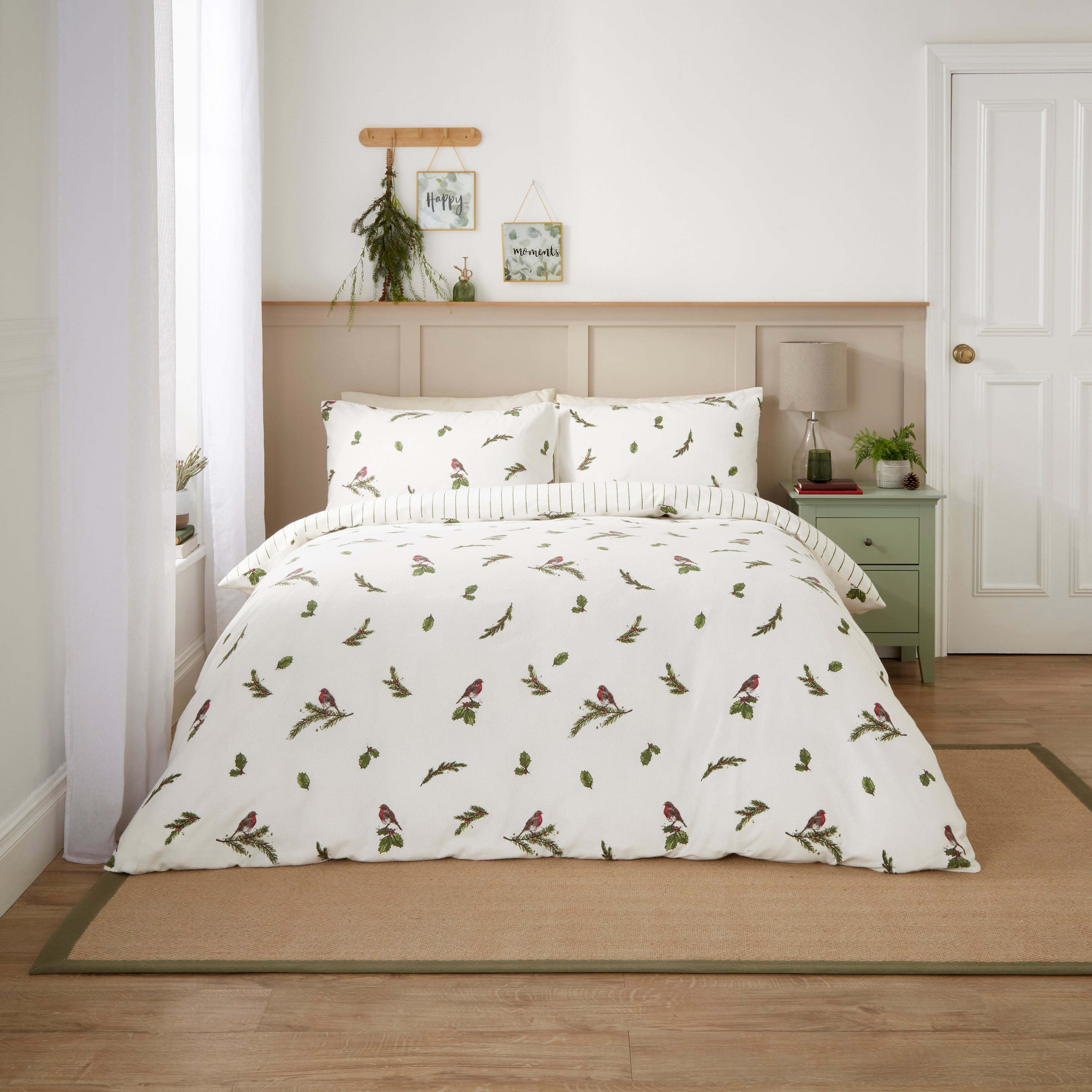 Country Robin White Brushed Cotton Duvet Cover & Pillowcase Set White by Dunelm | ufurnish.com