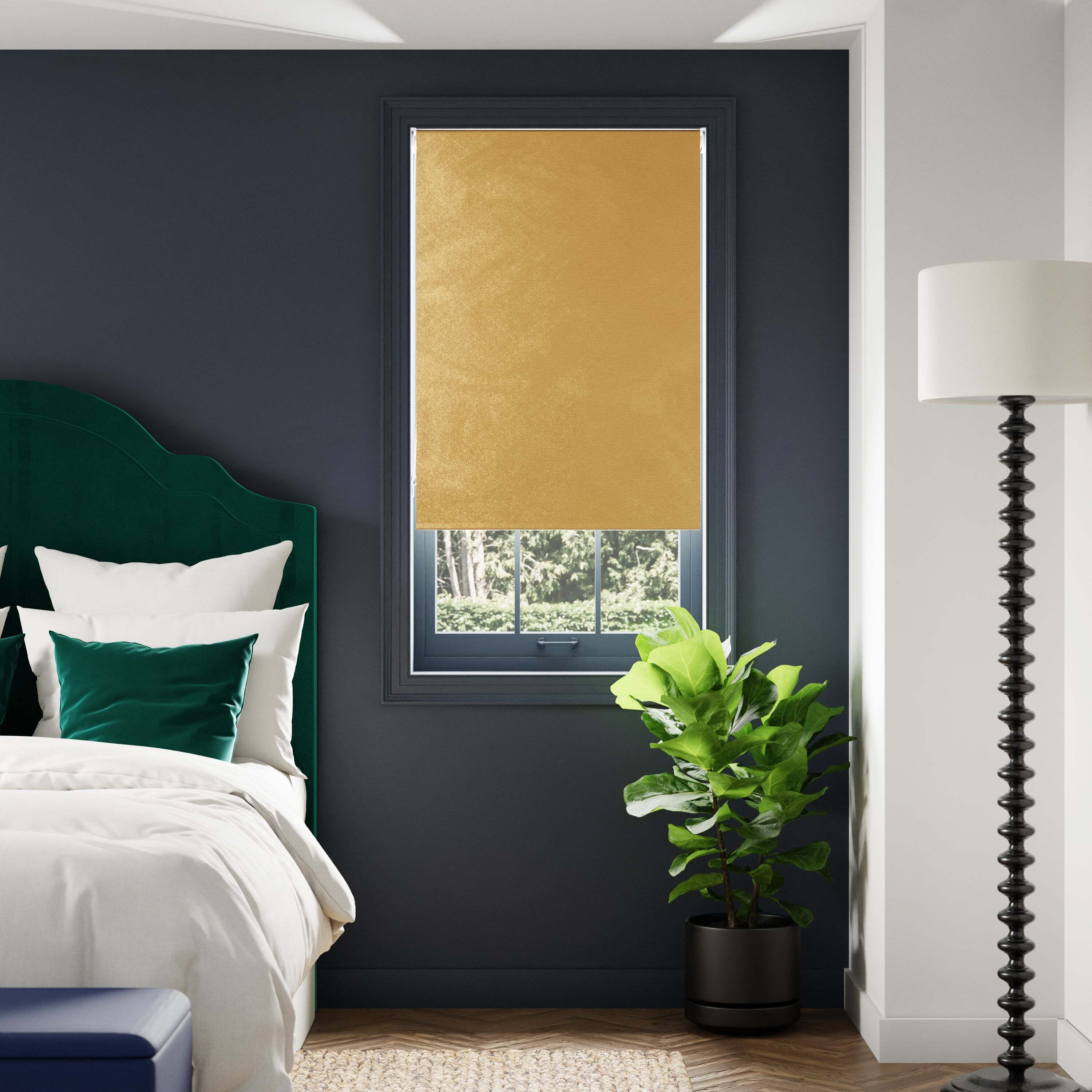 Satin Old Gold Blackout Roller Blind Old Gold by Dunelm | ufurnish.com