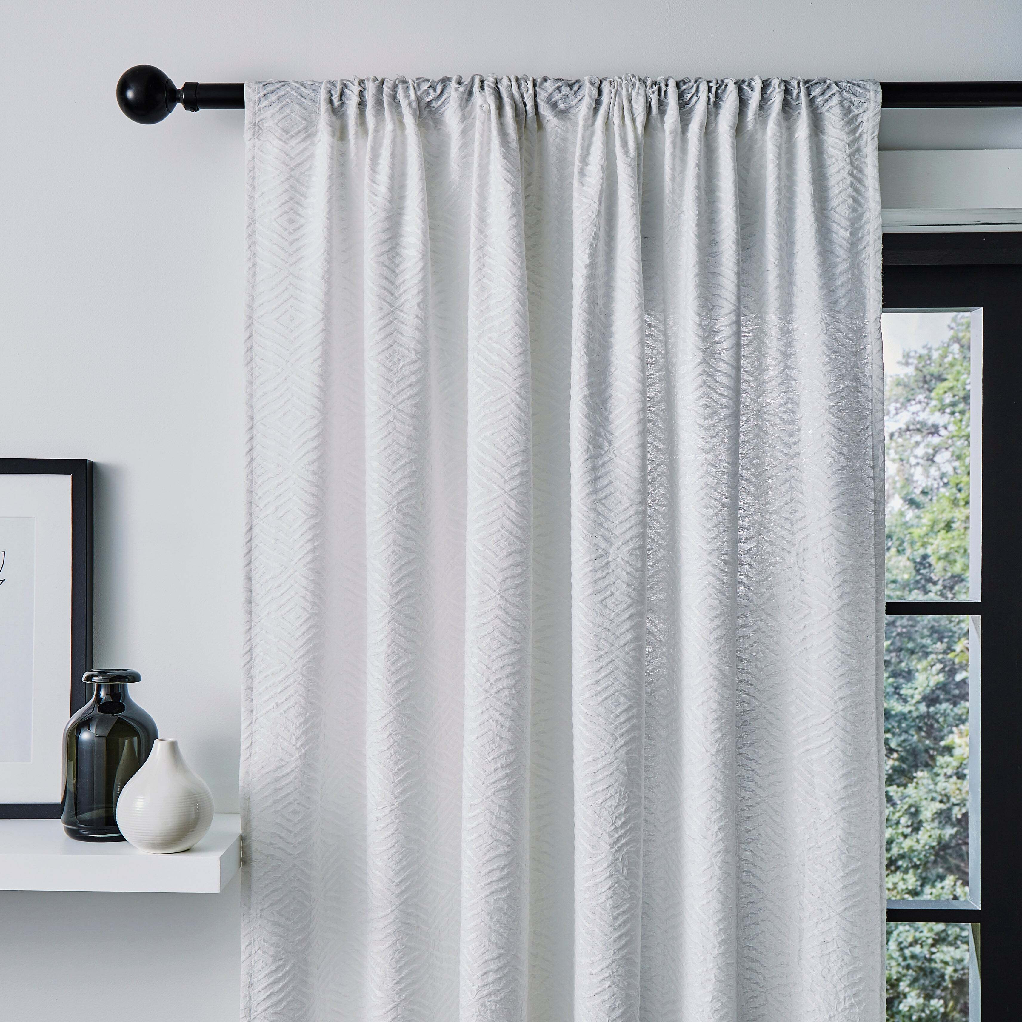 Raised Jacquard Voile Panel White by Dunelm | ufurnish.com