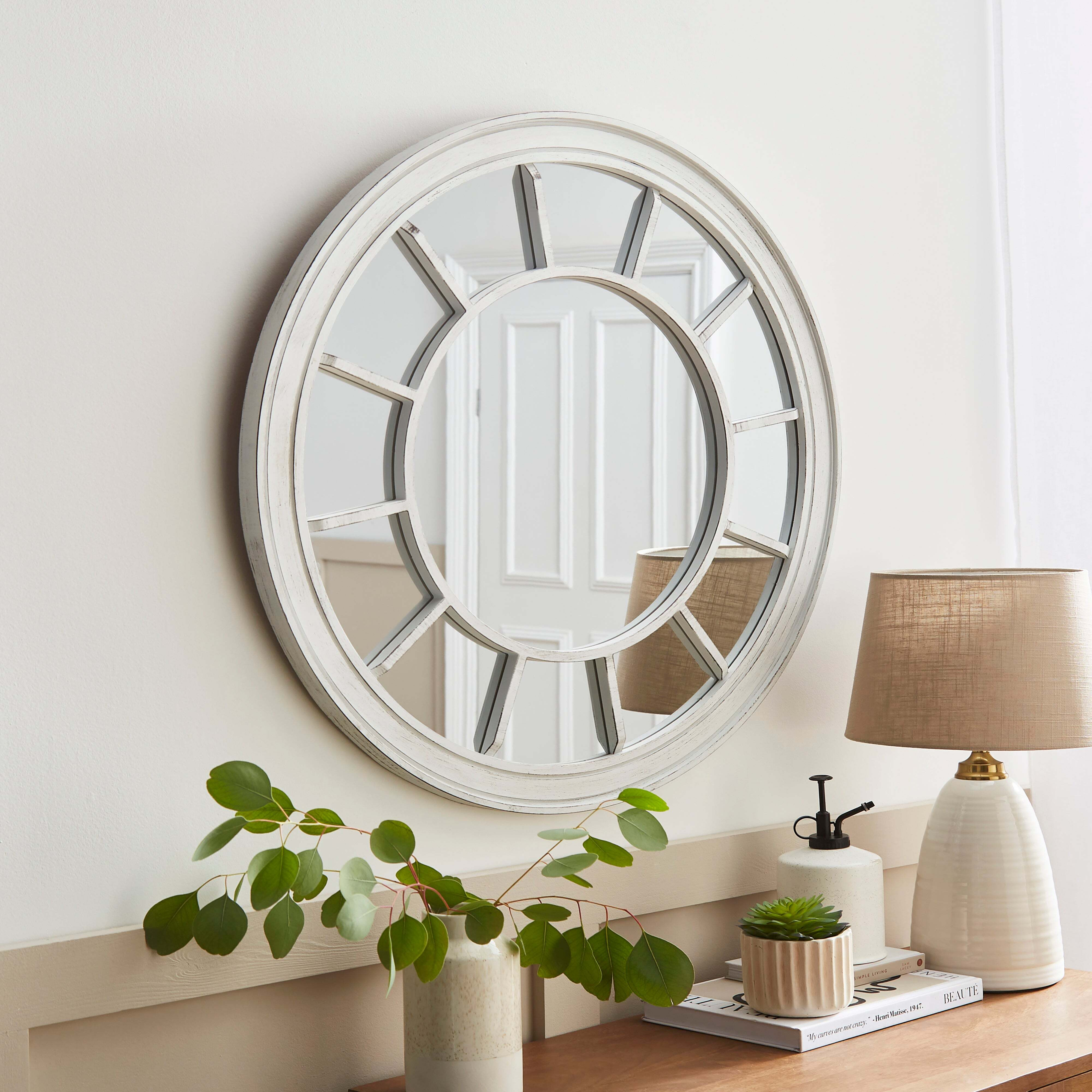 Country Window Round Wall Mirror Cream by Dunelm | ufurnish.com