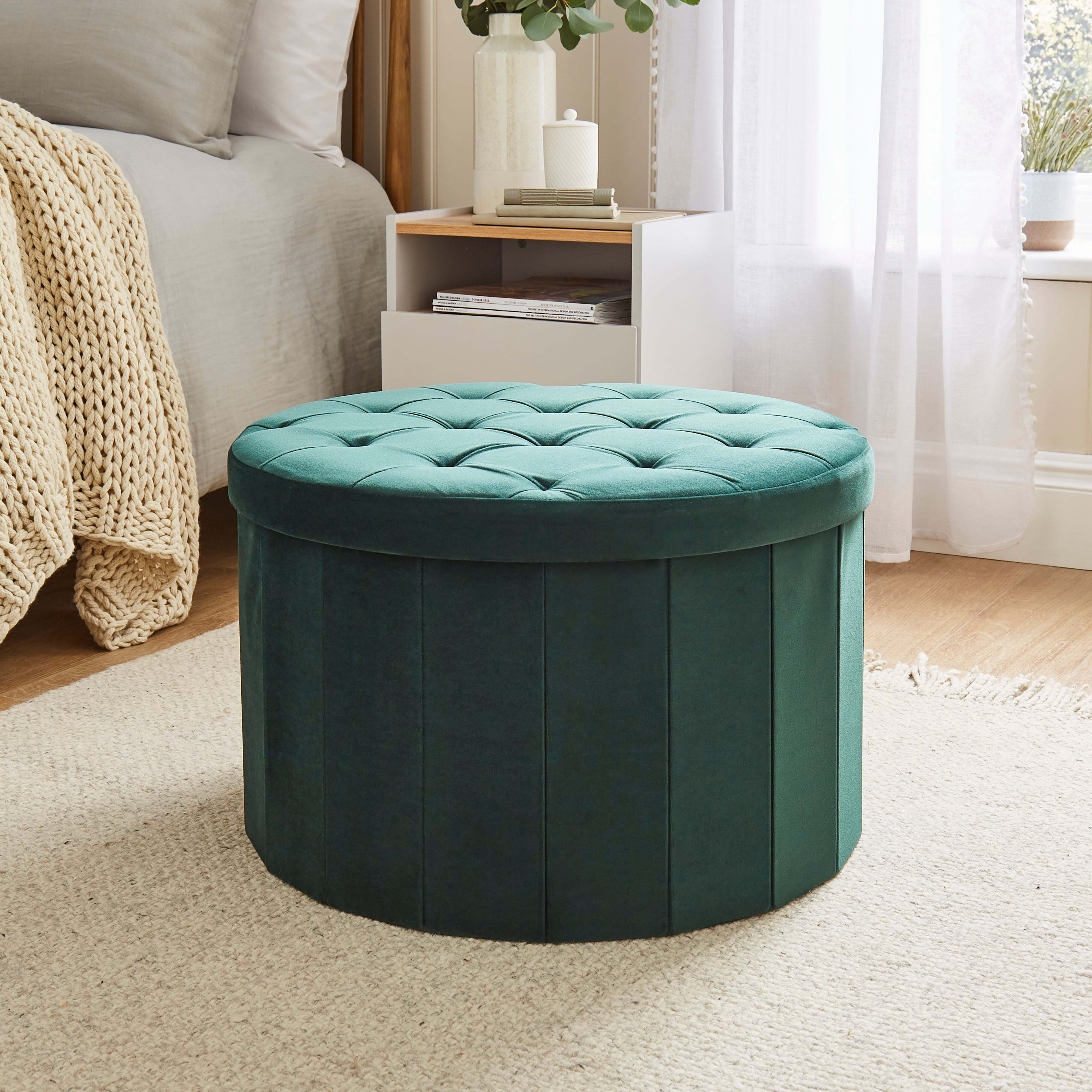 Velvet Large Round Ottoman green by Dunelm | ufurnish.com