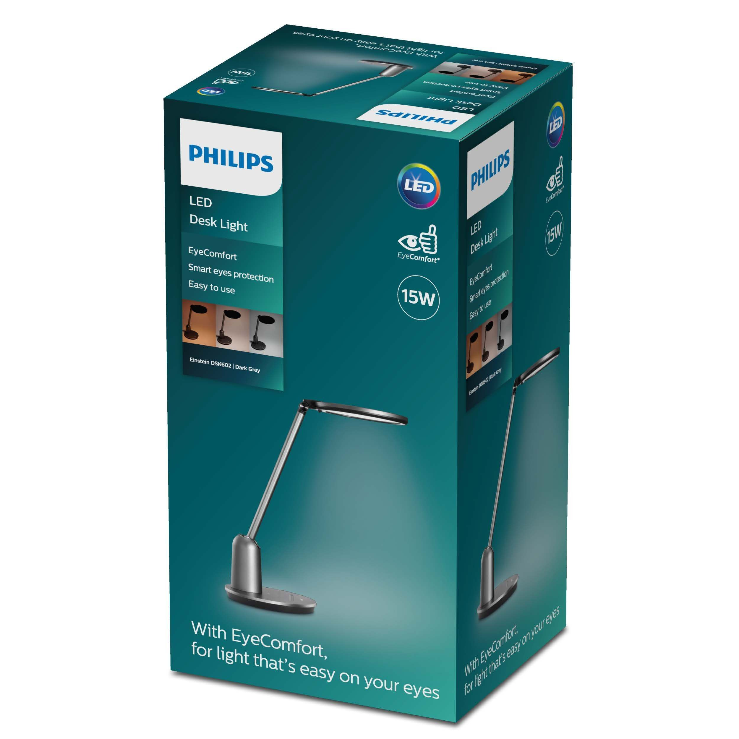 Philips Einstein Integrated LED Desk Lamp Grey by Dunelm | ufurnish.com