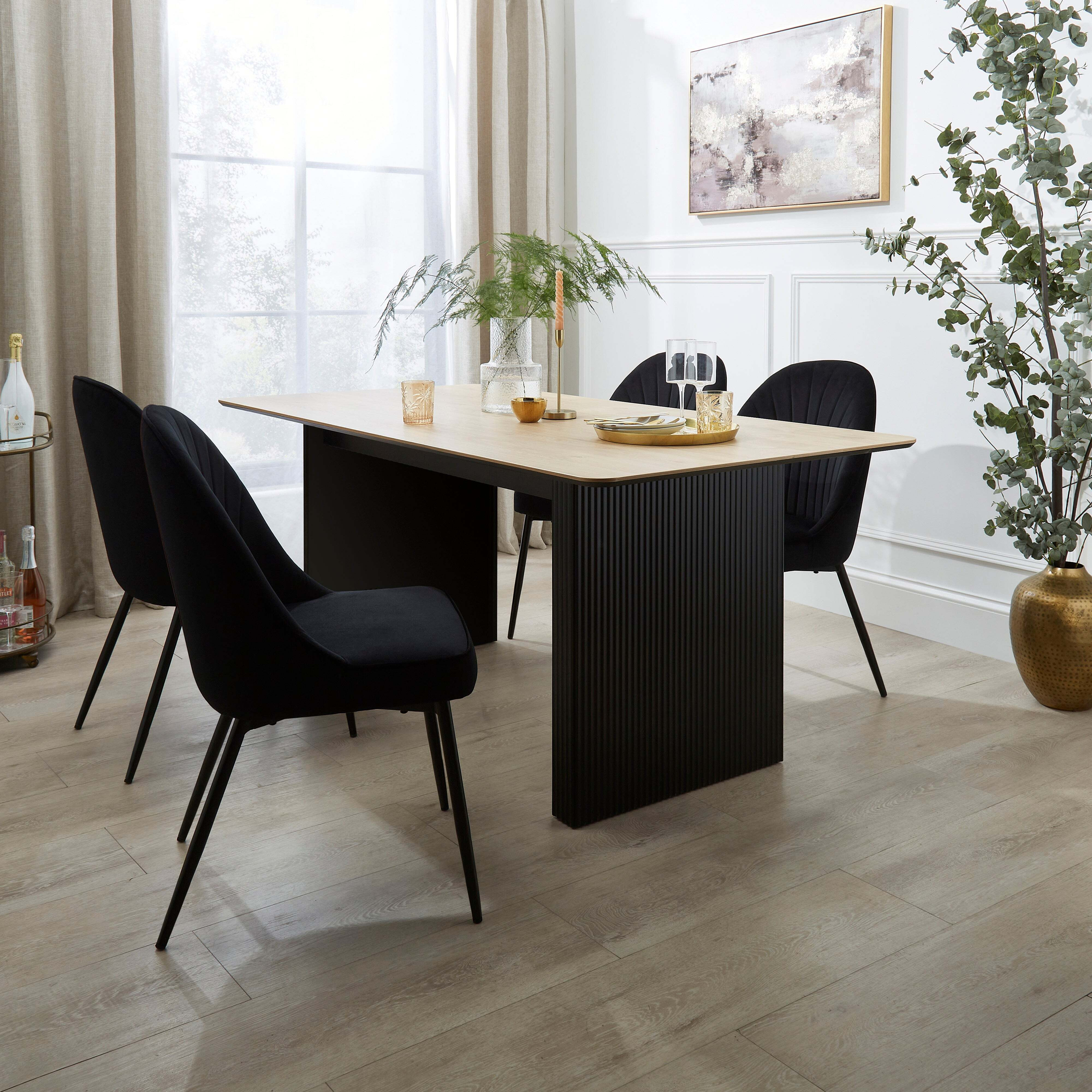 Georgi 6 Seater Rectangular Dining Table, Black Natural by Dunelm | ufurnish.com