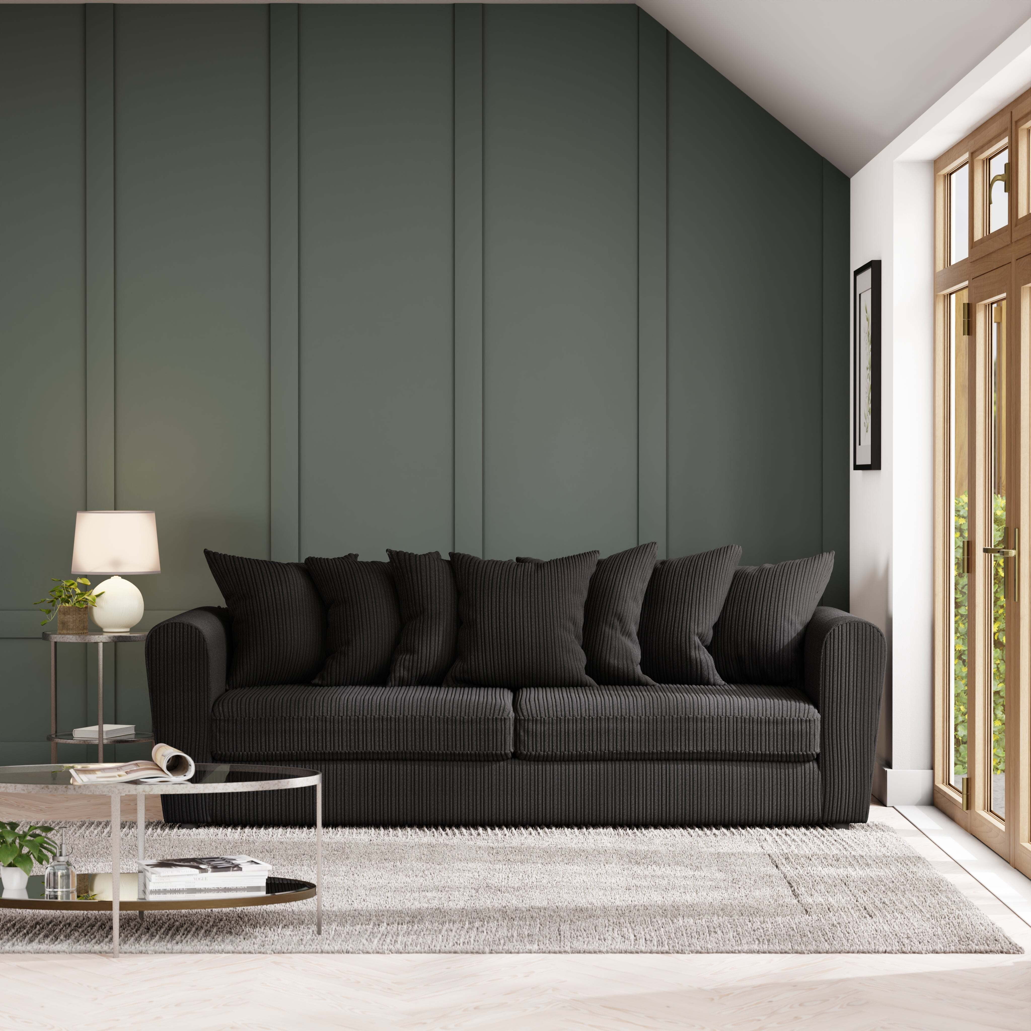 Blake Curved Arm Scatter Back Jumbo Cord 4 Seater Sofa Jumbo Cord Black by Dunelm | ufurnish.com