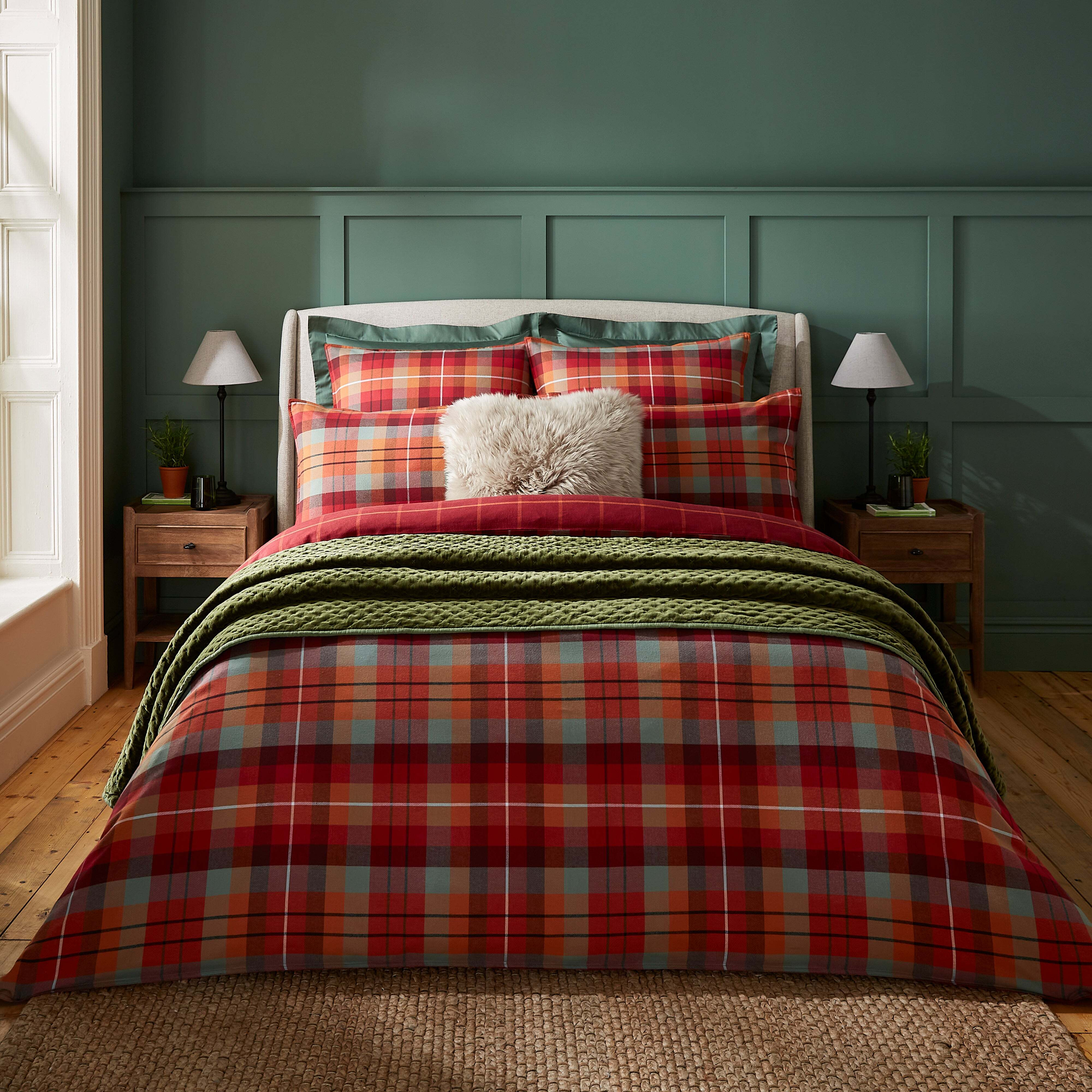 Dorma Brushed Cotton Maison Red Checked Duvet Cover & Pillowcase Set ...
