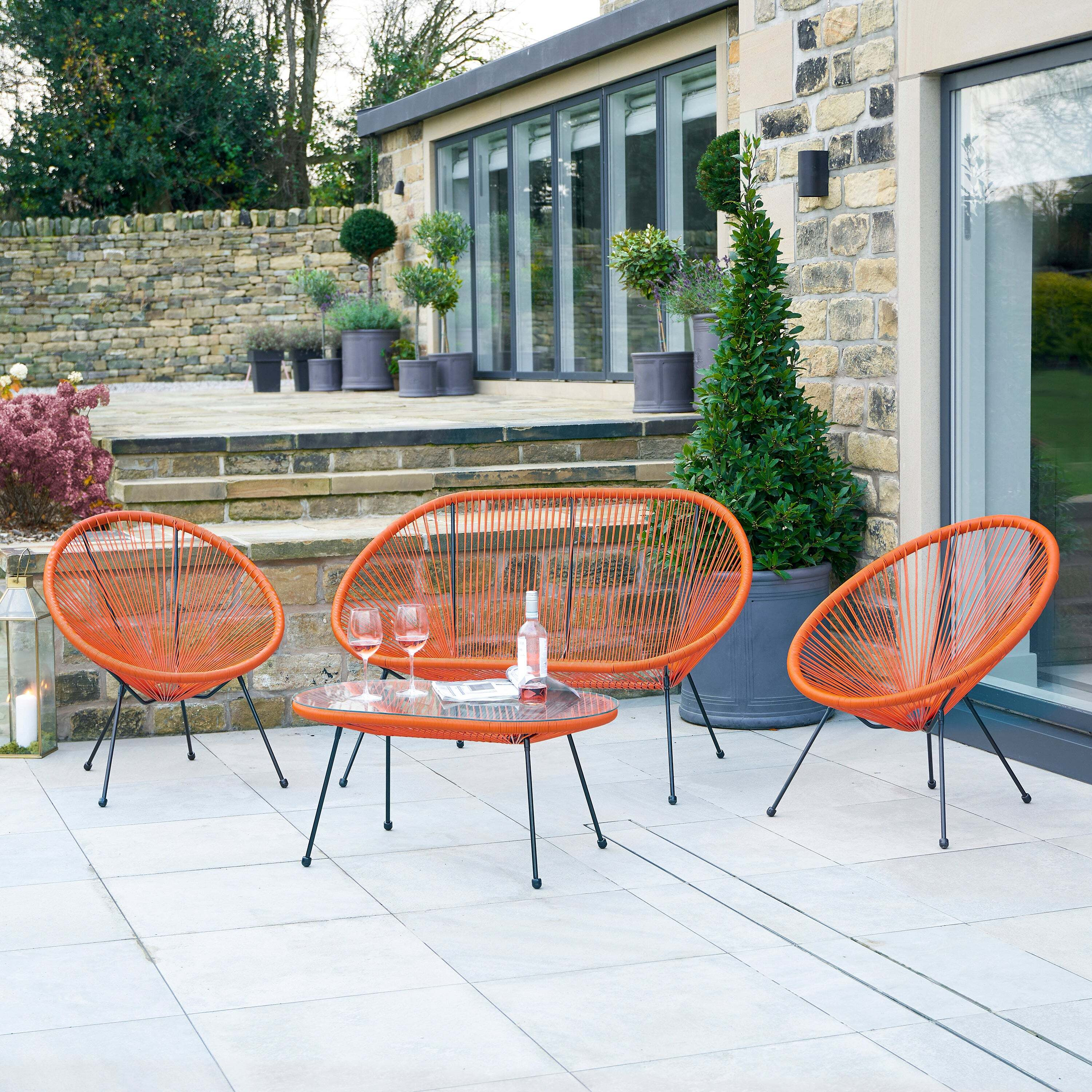 Rio 4 Piece Rattan Seating Set Orange by Dunelm | ufurnish.com