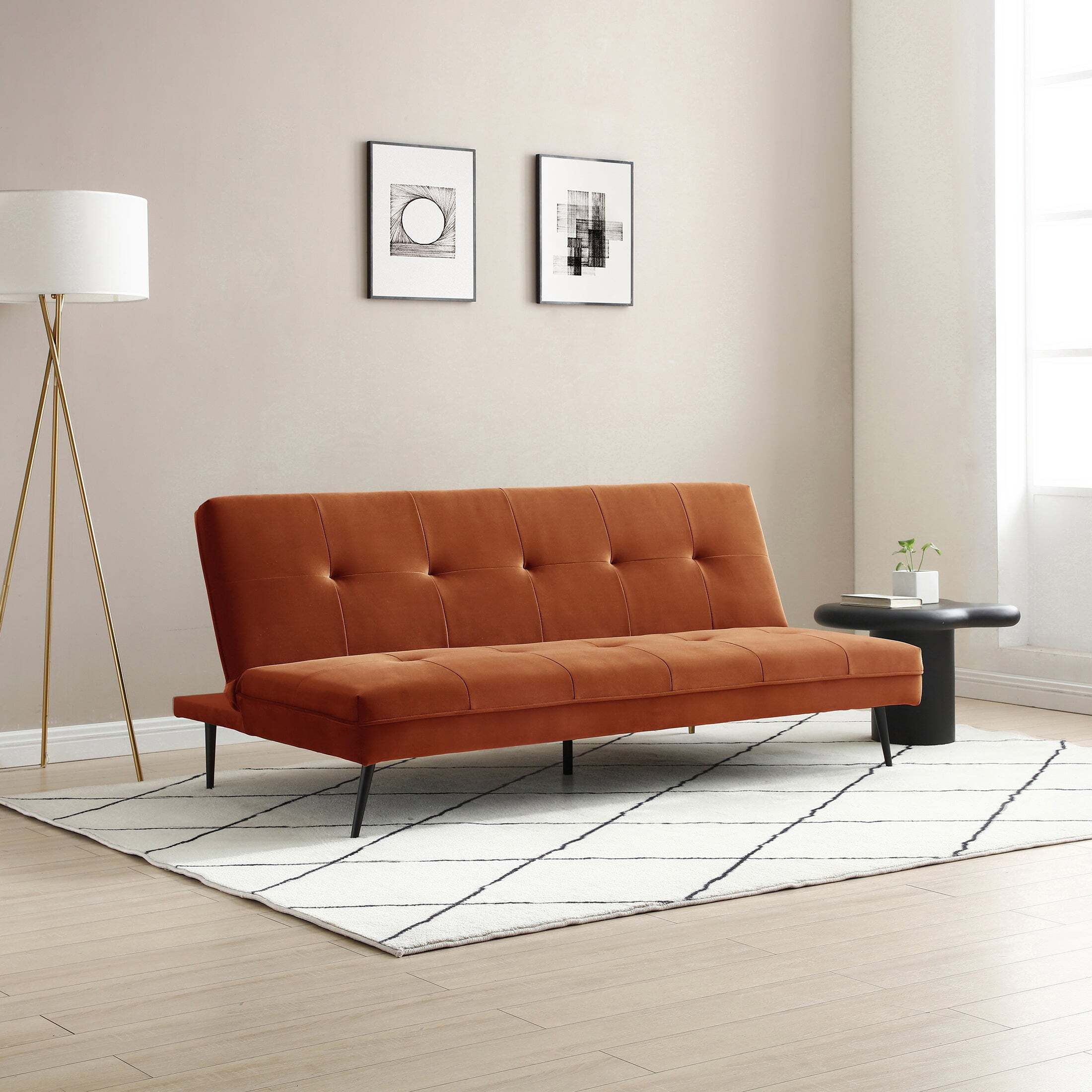 Logan Velvet Sofa Bed Orange by Dunelm | ufurnish.com