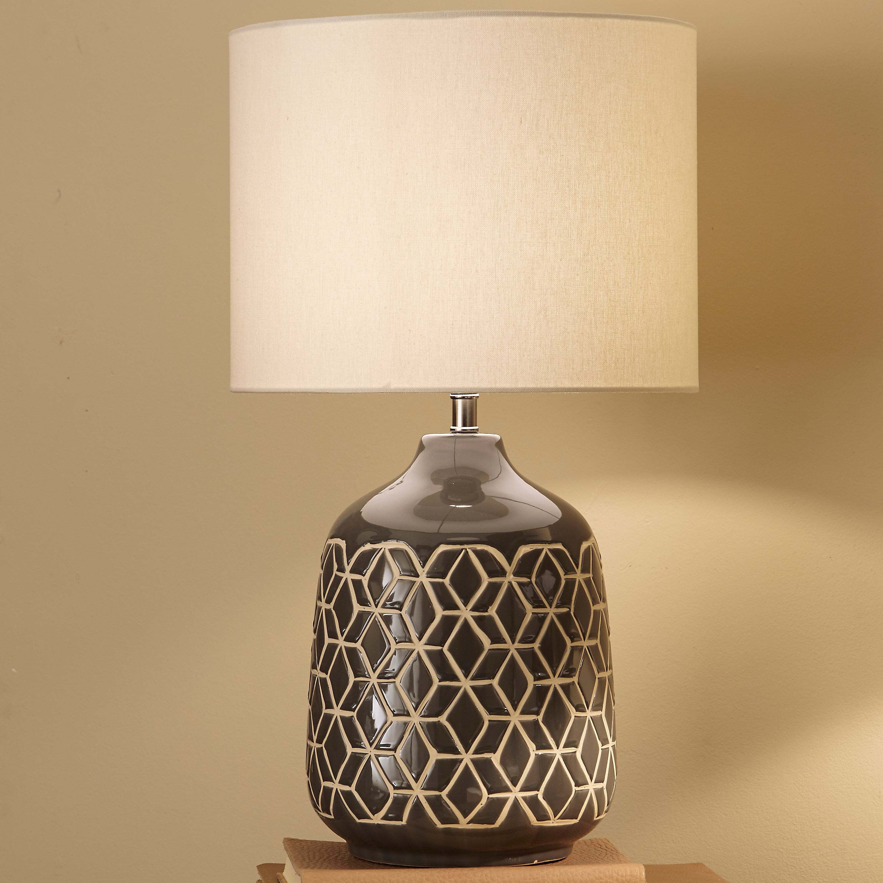 Athena Geo Ceramic Table Lamp Grey by Dunelm | ufurnish.com