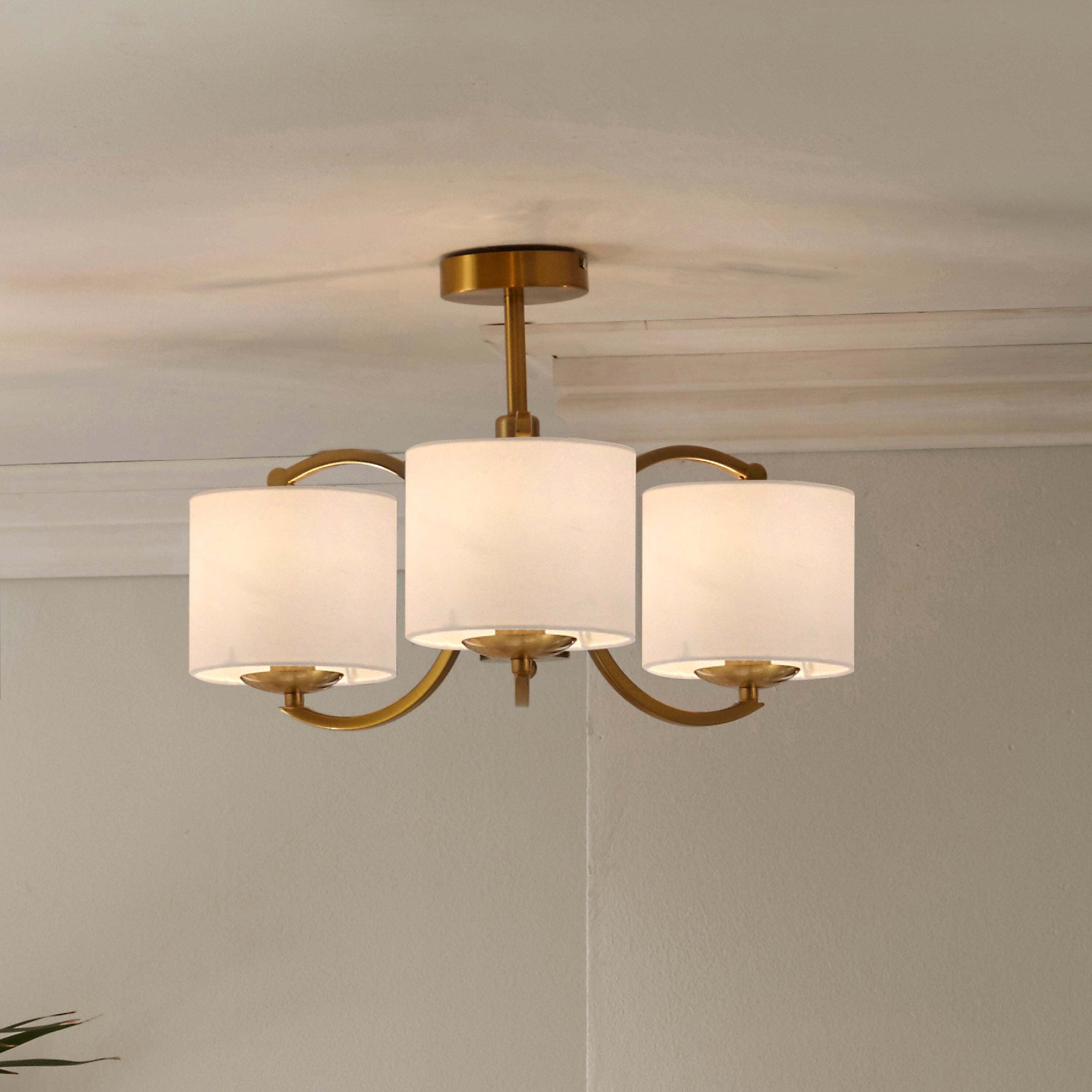 Arcadia 3 Arm Semi Flush Pendant, Brass Gold by Dunelm | ufurnish.com
