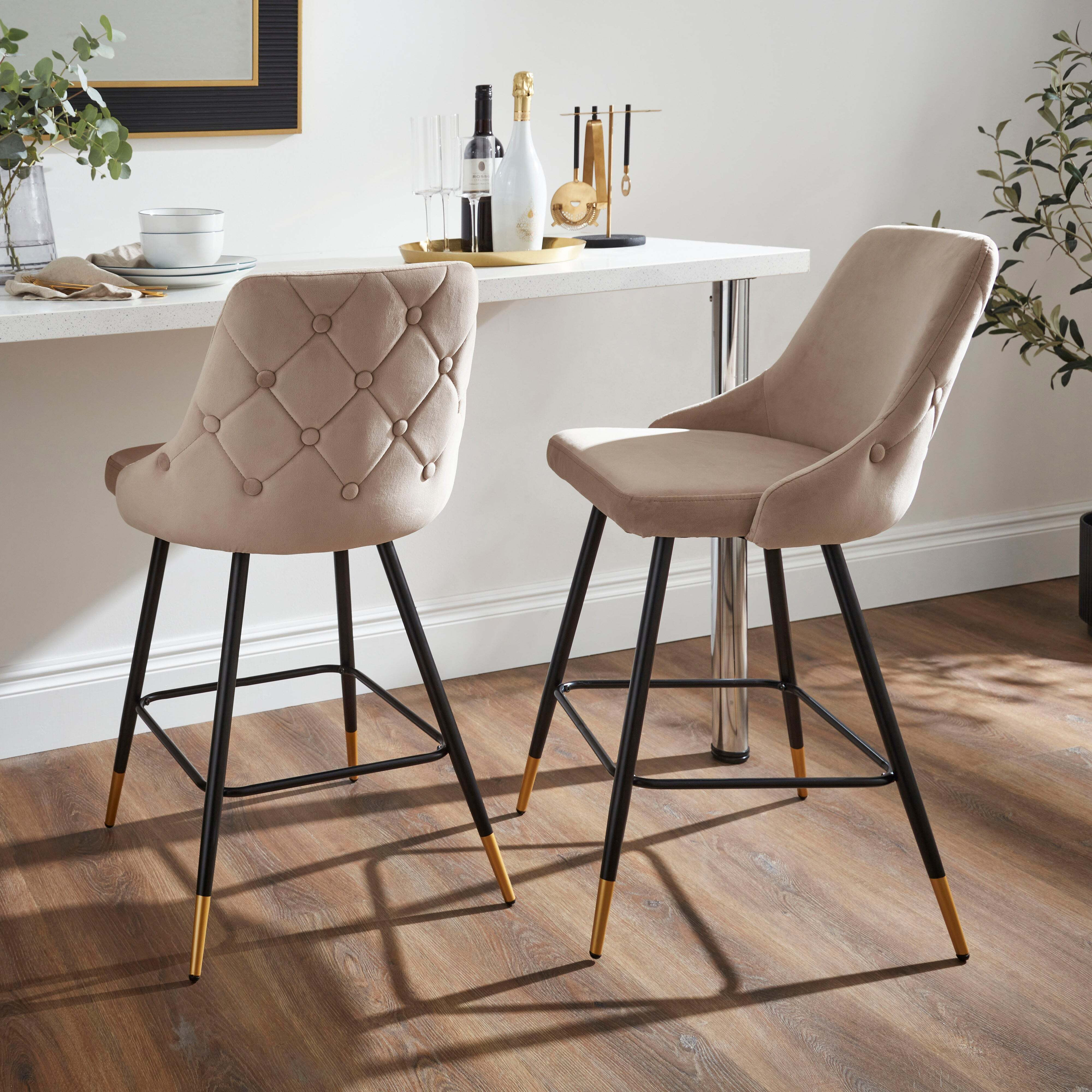 Ariana Bar Stool, Velvet Velvet Mink by Dunelm | ufurnish.com