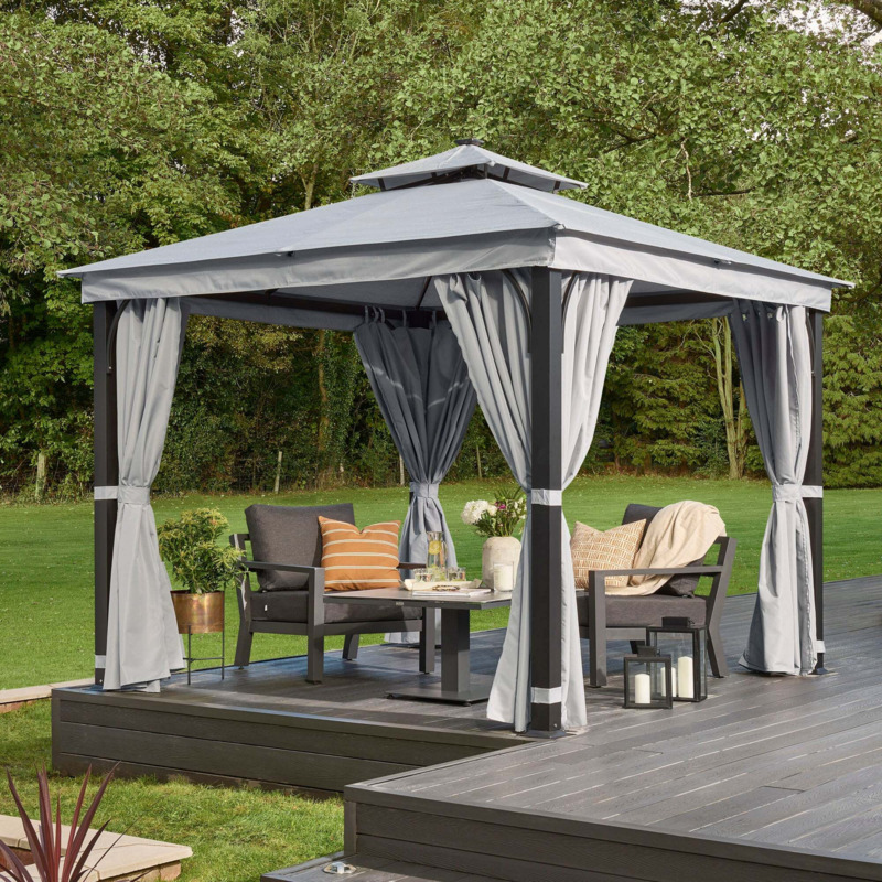 Luxury 3m x 3m Gazebo with LED Light Grey by Dunelm | ufurnish.com