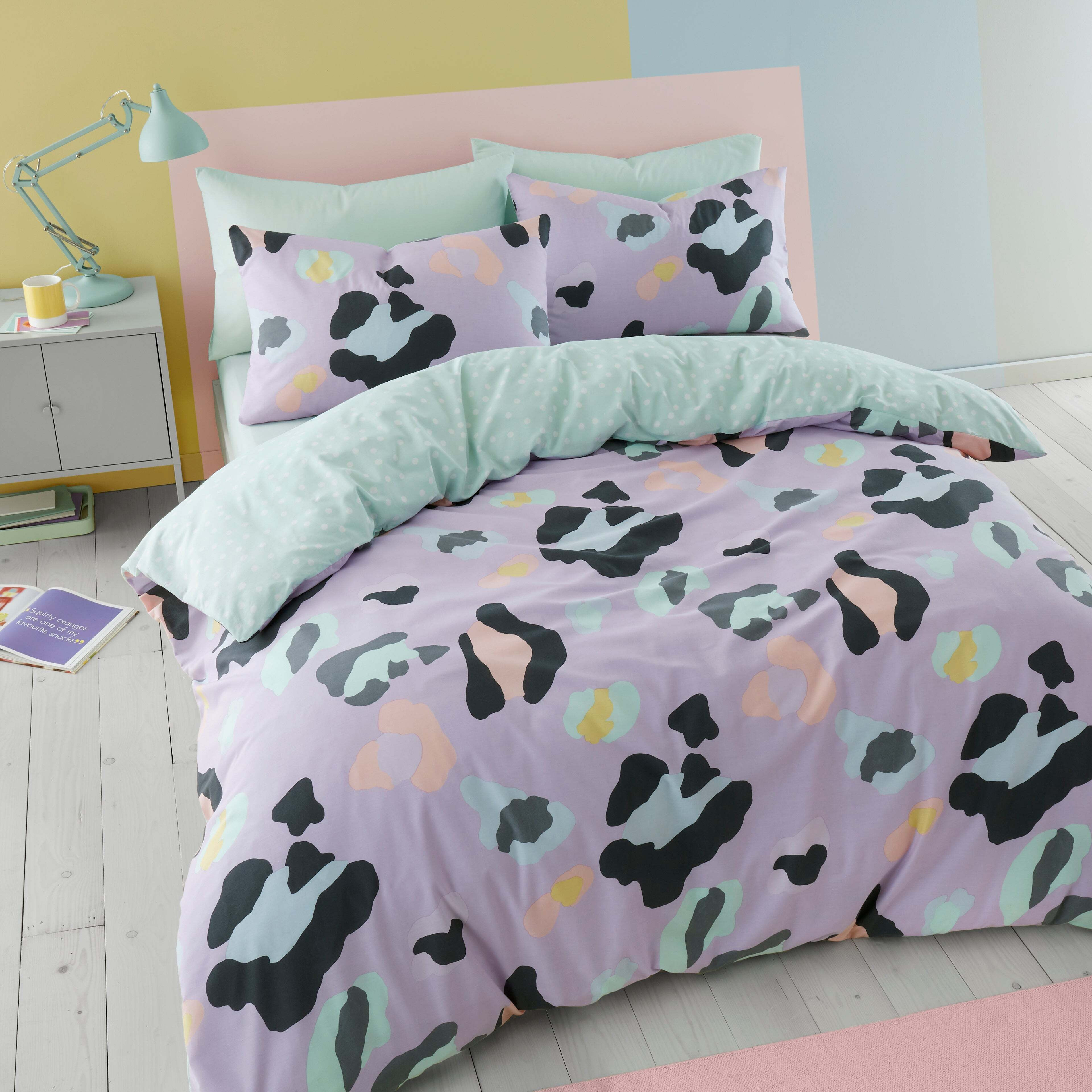 Lilac Leopard Duvet Cover and Pillowcase Set MultiColoured by Dunelm ...