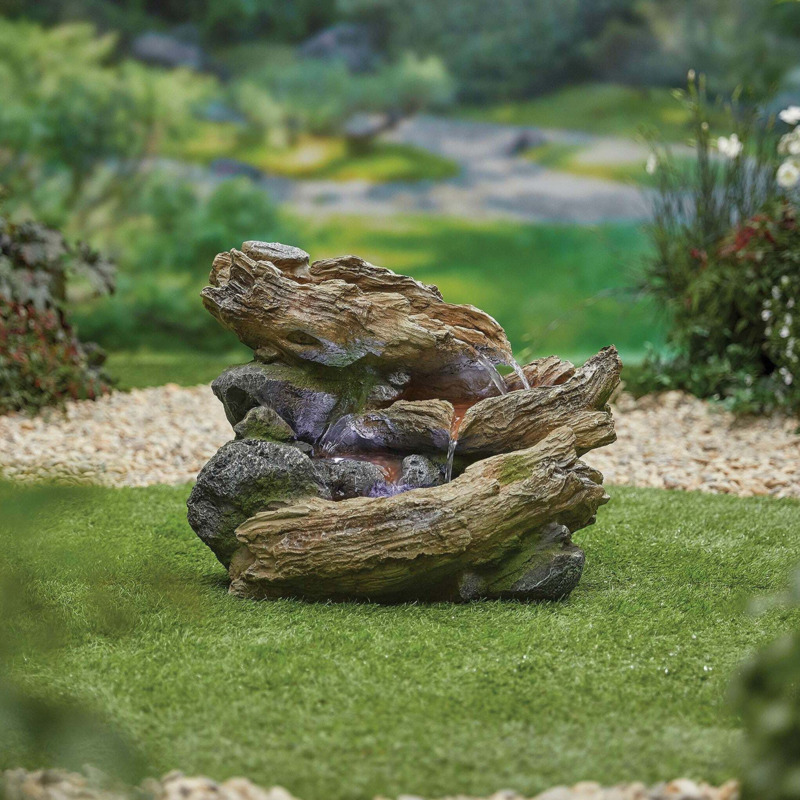 Easy Fountain Natural Bubbling Brook Water Fountain with LEDs Brown by ...
