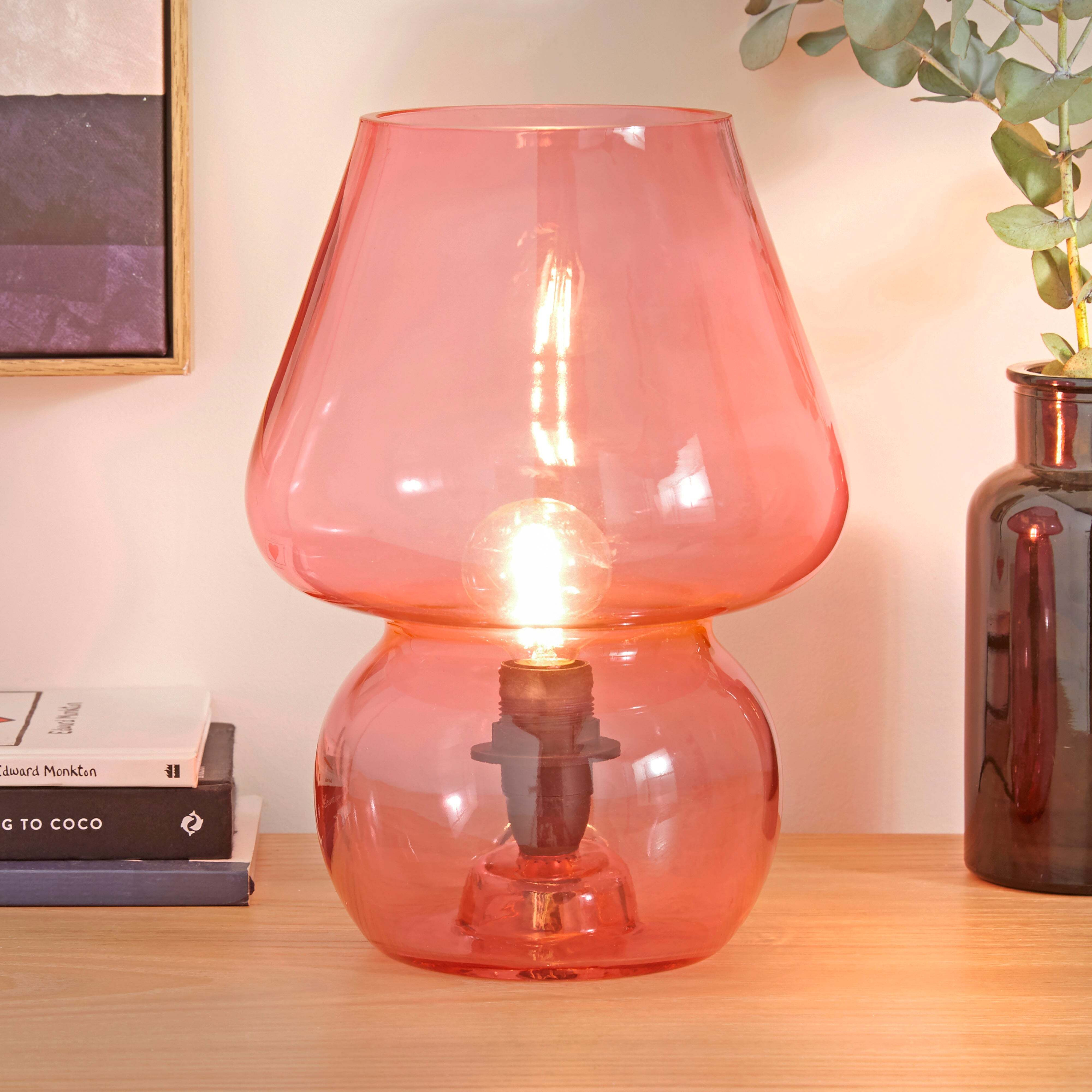 Evy Glass Table Lamp Pink by Dunelm | ufurnish.com