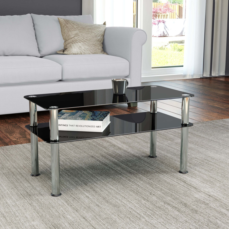 AVF Small Coffee Table, Black Glass with Chrome Legs Black by Dunelm ...