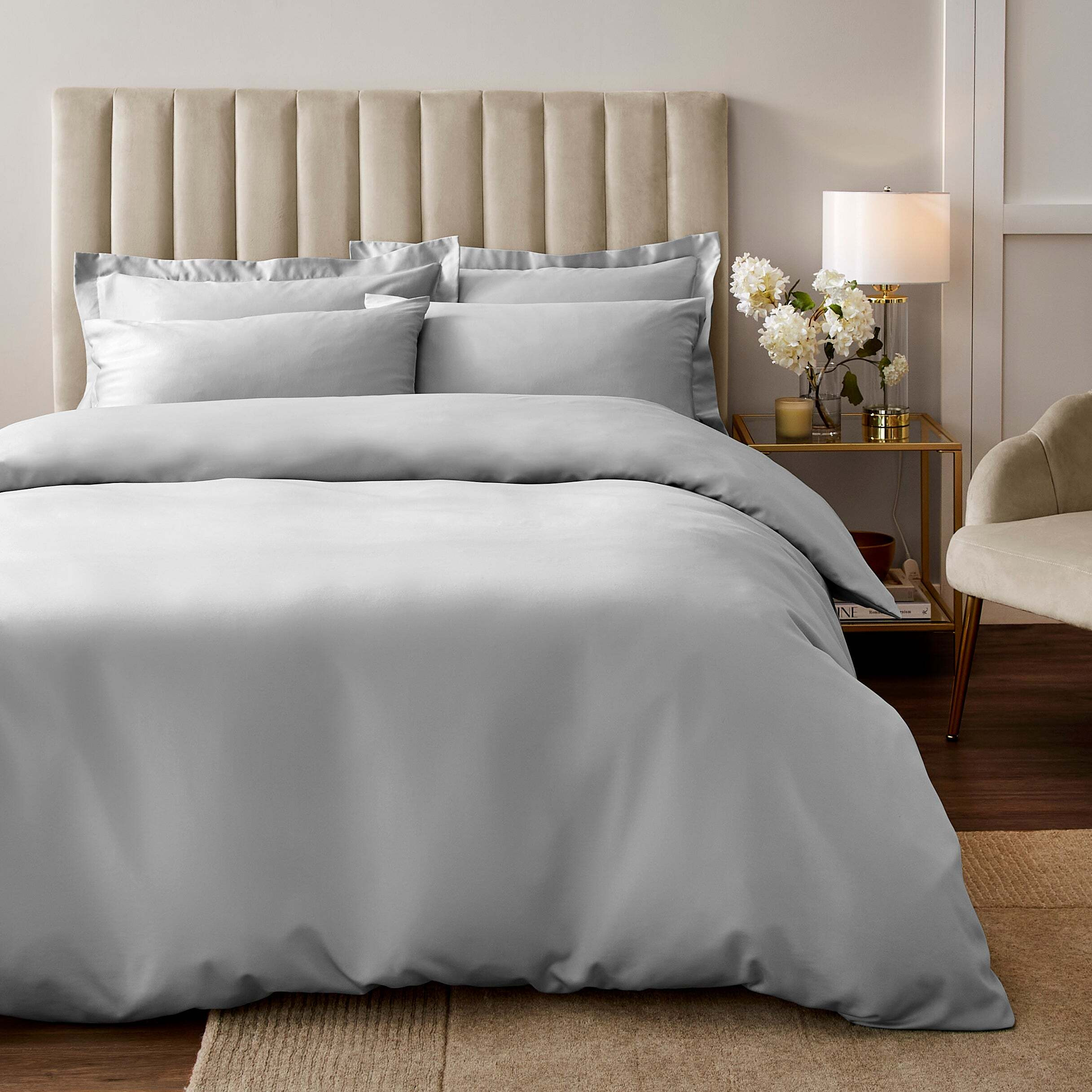 Soft & Silky Duvet Cover and Pillowcase Set Silver by Dunelm | ufurnish.com