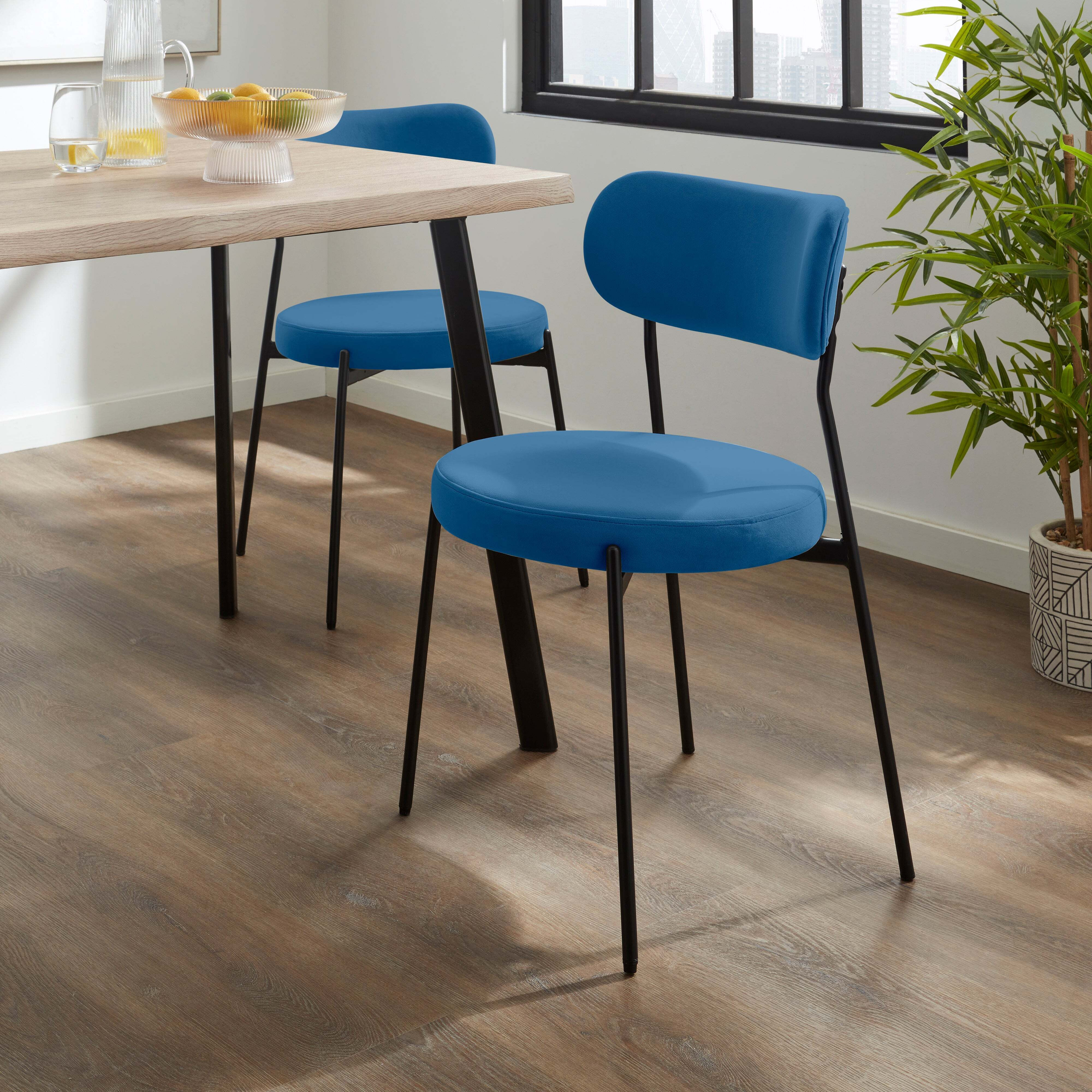Laine Dining Chair Velvet Soft Velvet Blue by Dunelm ufurnish