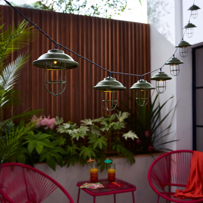 Utilitarian 10 LED Indoor Outdoor String Lights Green by Dunelm ...