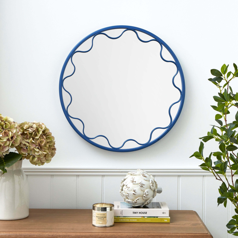 Riviera Wavy Round Indoor Outdoor Mirror Blue by Dunelm | ufurnish.com
