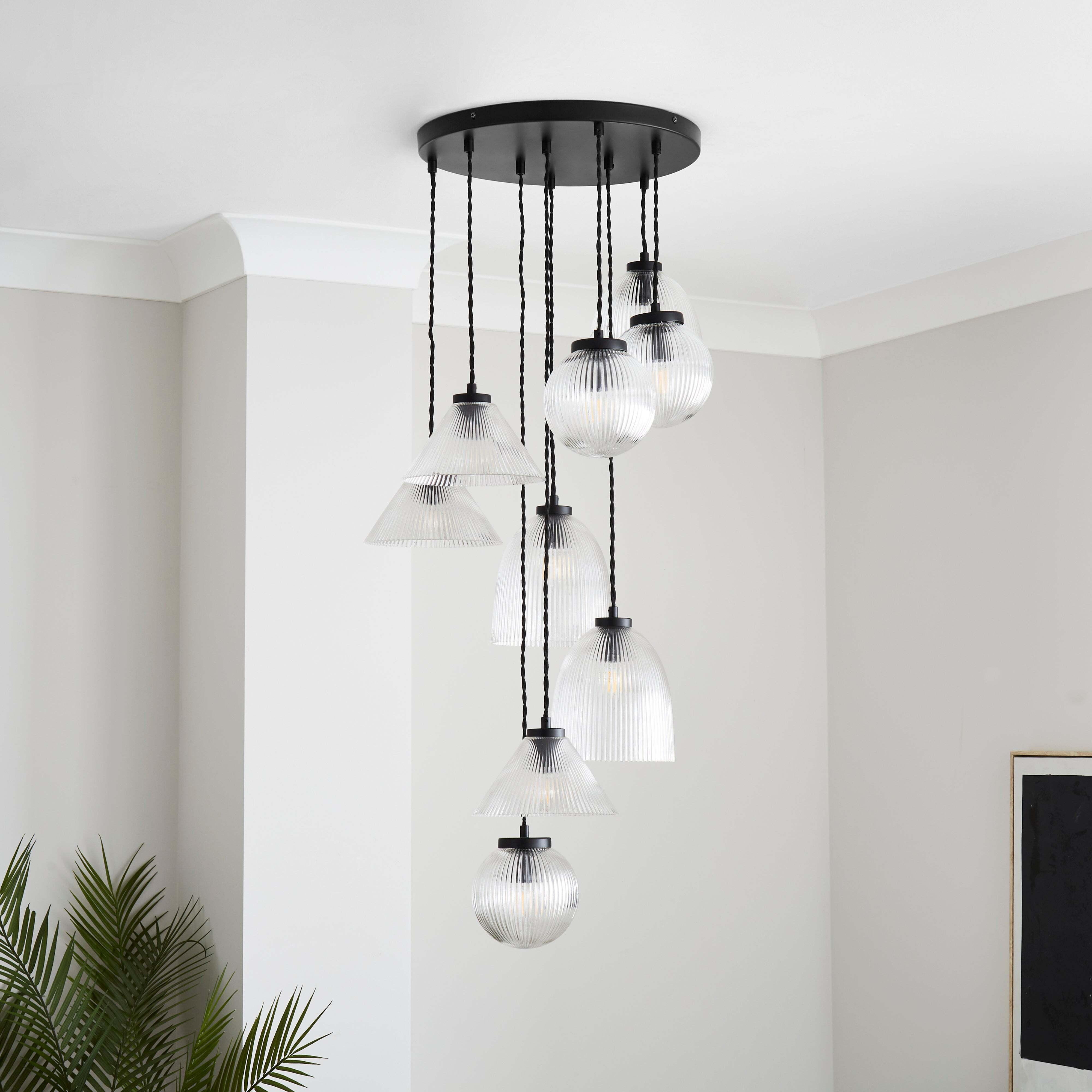 Ezra 9 Light Adjustable Cluster Ceiling Black by Dunelm | ufurnish.com