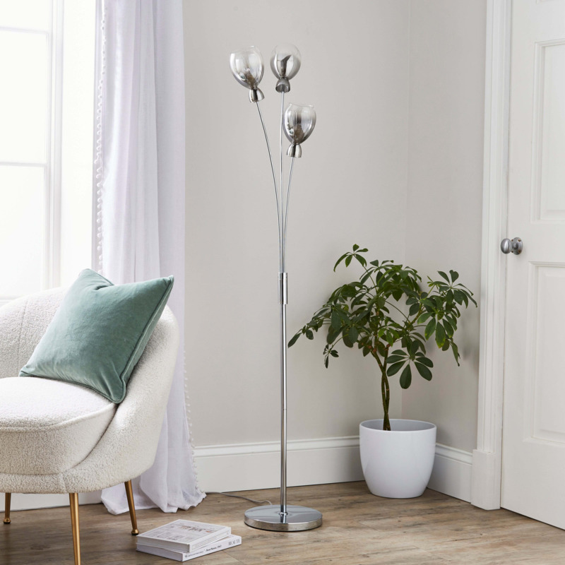Sylvia Glass Floor Lamp Silver by Dunelm | ufurnish.com