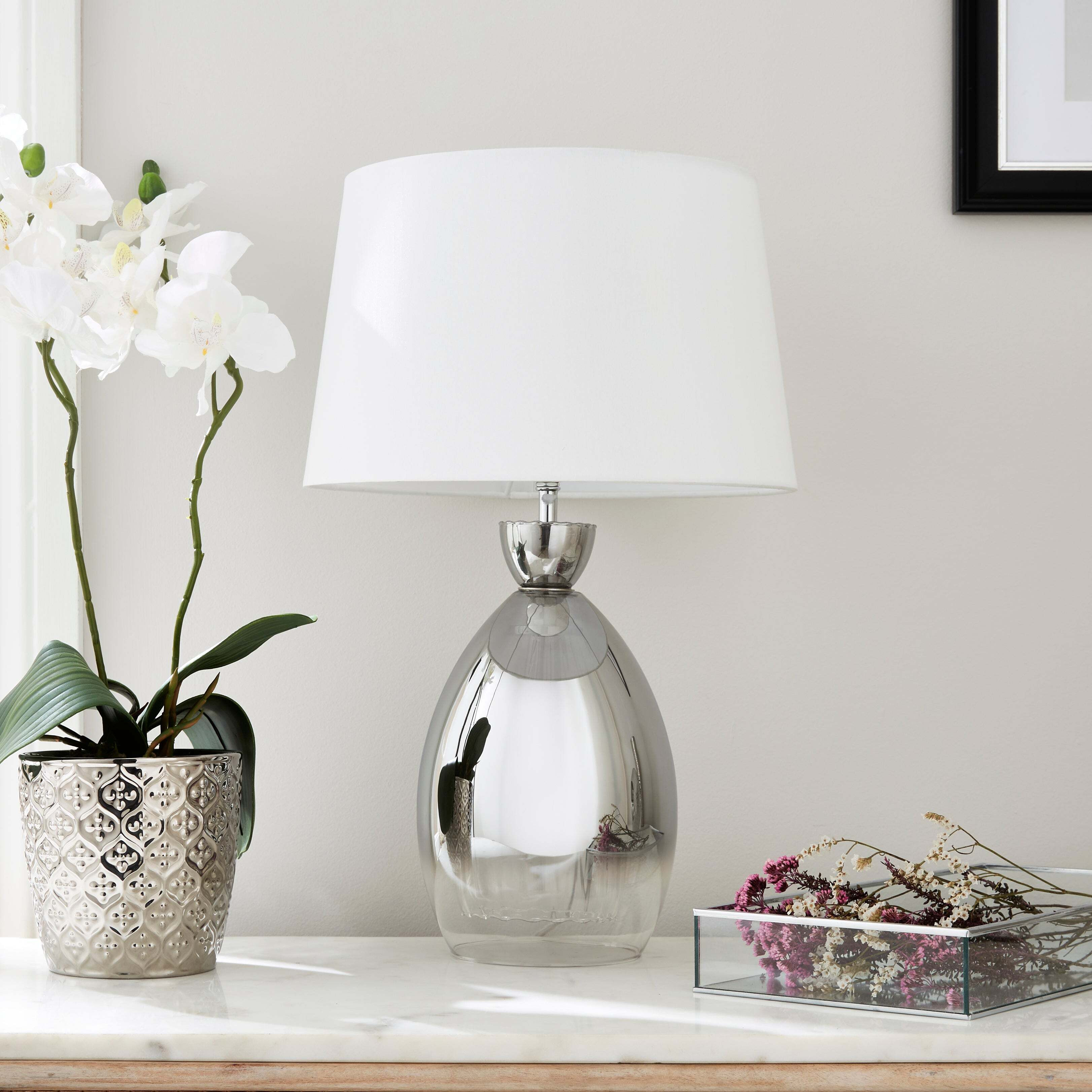 Sylvia Ribbed Glass Table Lamp Grey by Dunelm | ufurnish.com